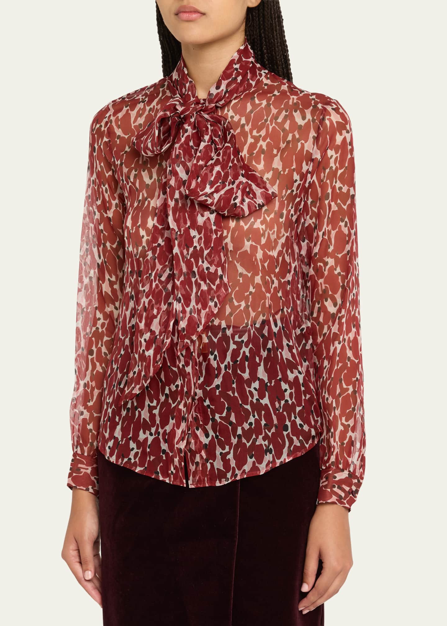 Saint Laurent Semi-Sheer Printed Tie Neck Blouse - Bergdorf Goodman