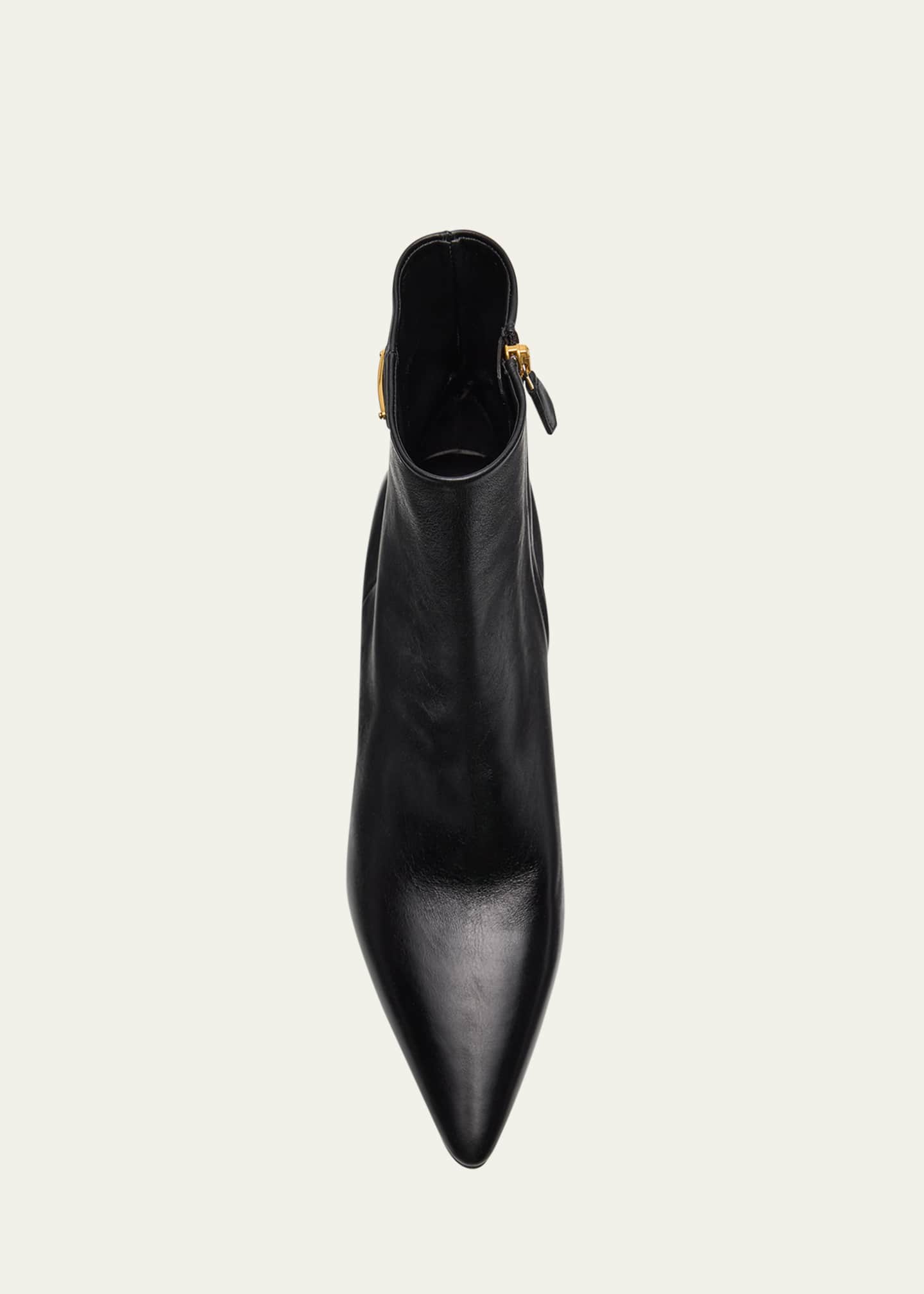 Prada Triangle Logo Leather Kitten-Heel Booties - Bergdorf Goodman