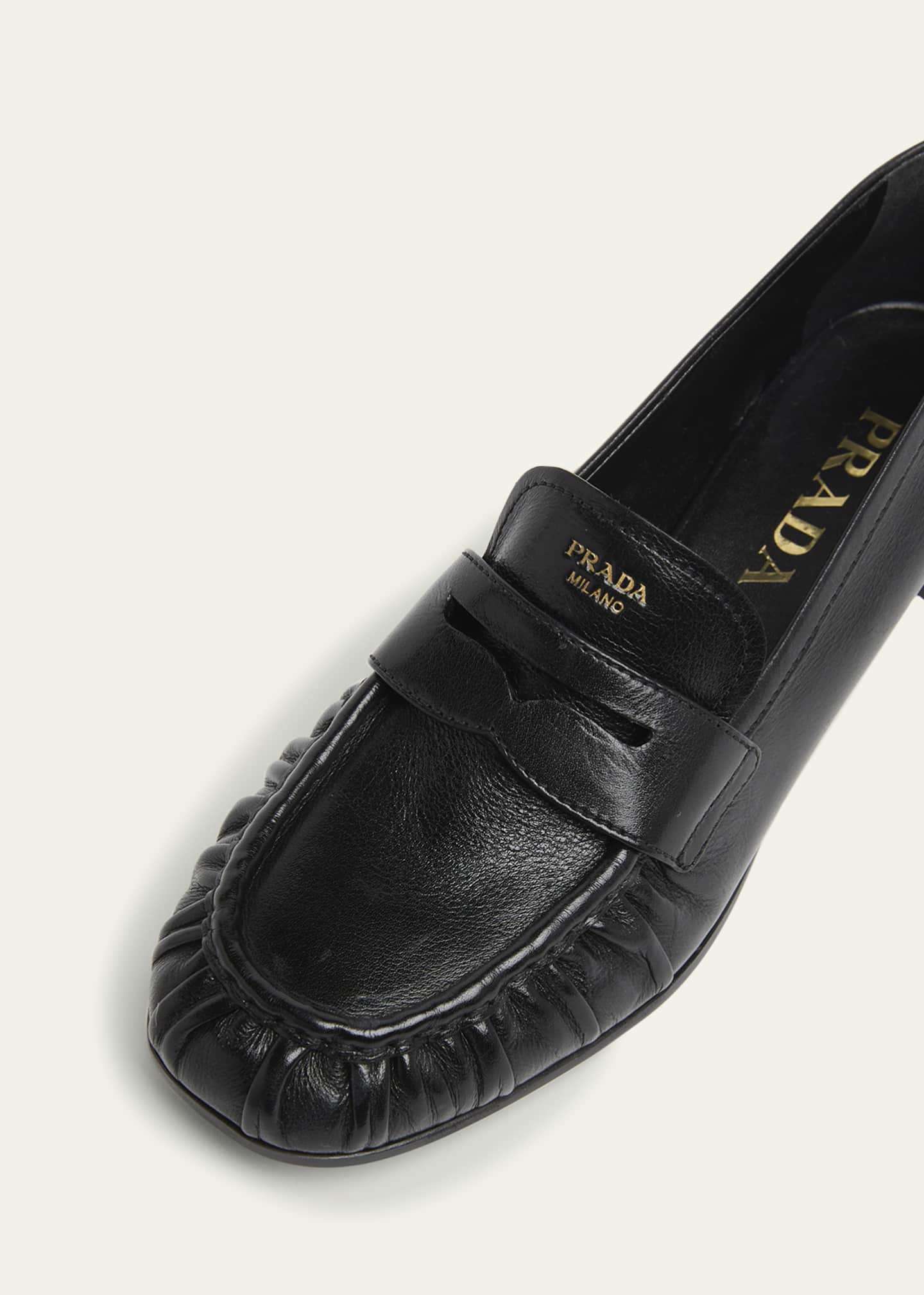 Prada Ruched Leather Loafers - Bergdorf Goodman