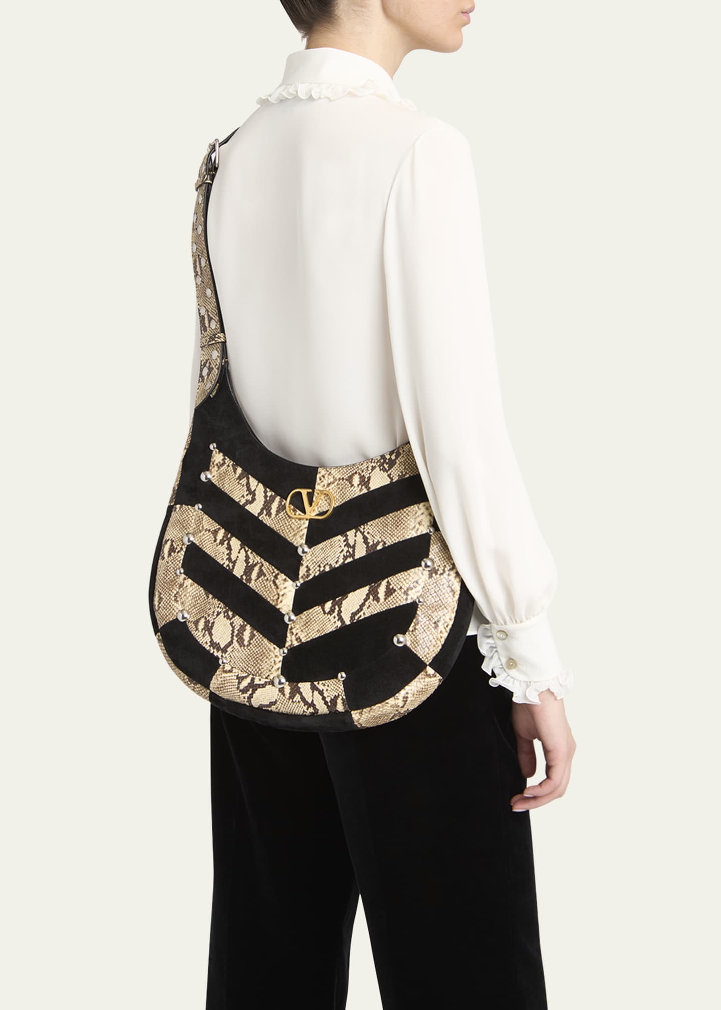 Valentino Garavani Patchwork Suede & Python Hobo Bag - Bergdorf Goodman