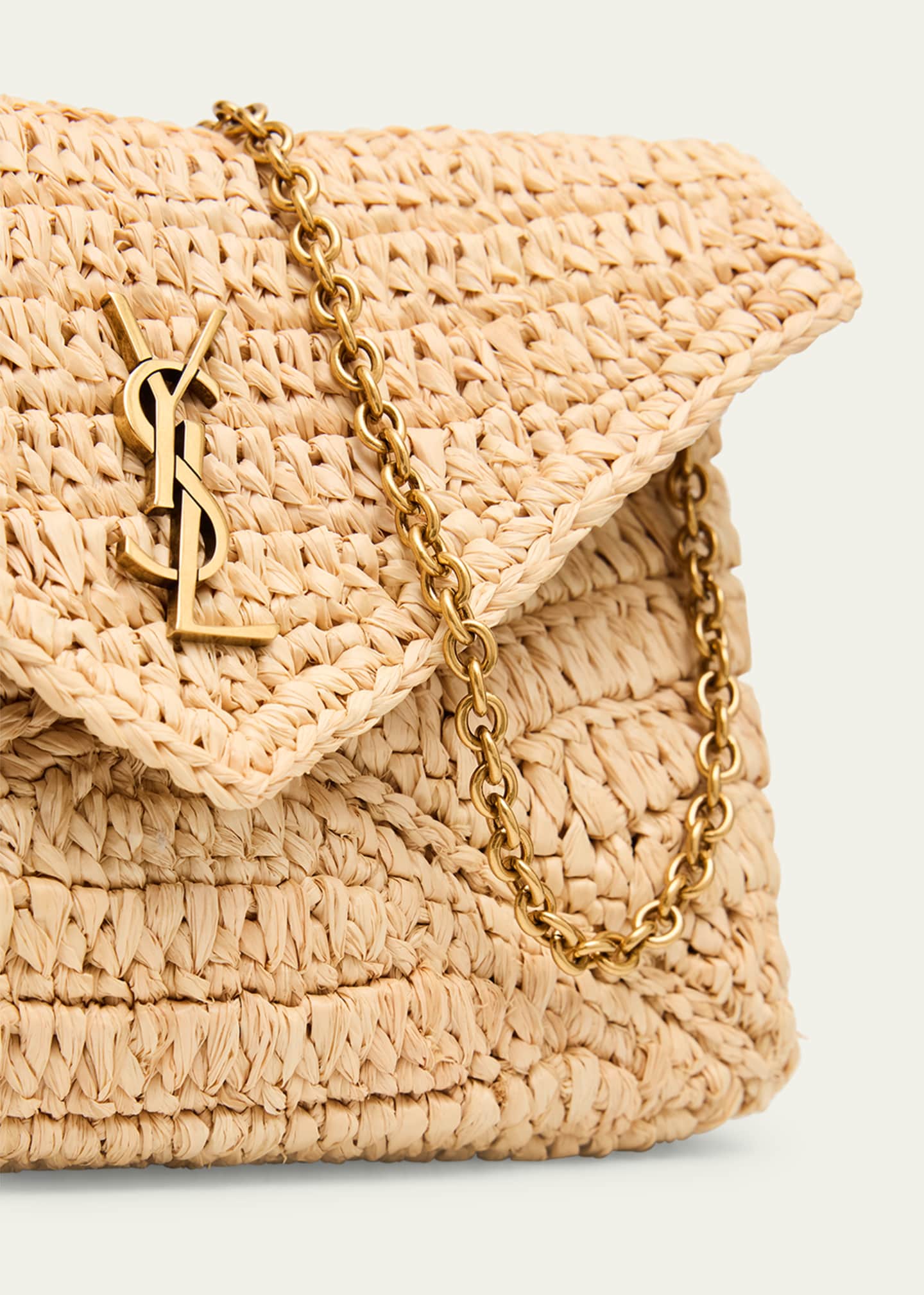Saint Laurent Envelope Flap YSL Pouch Bag in Raffia - Bergdorf Goodman