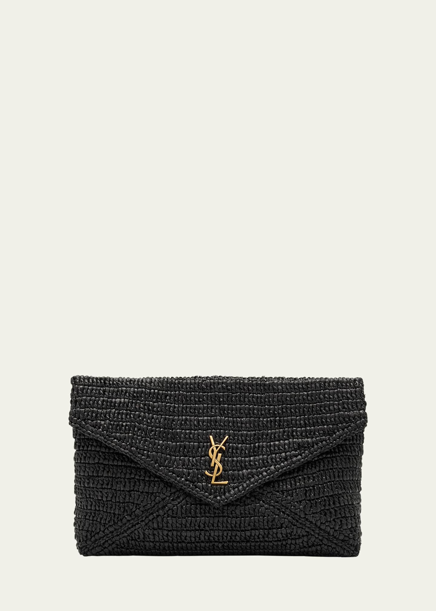 Saint Laurent Large Envelope Flap YSL Clutch Bag in Raffia - Bergdorf ...