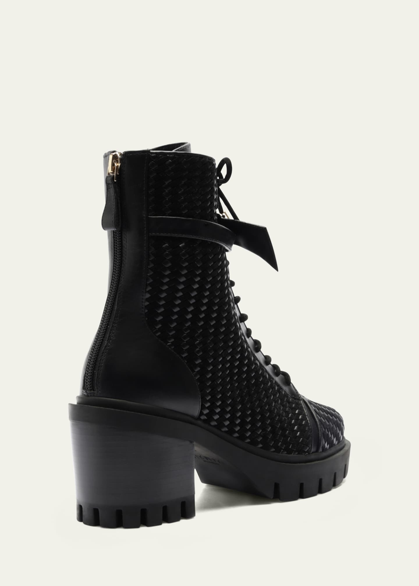 Alexandre Birman Tresse Leather Combat Booties - Bergdorf Goodman