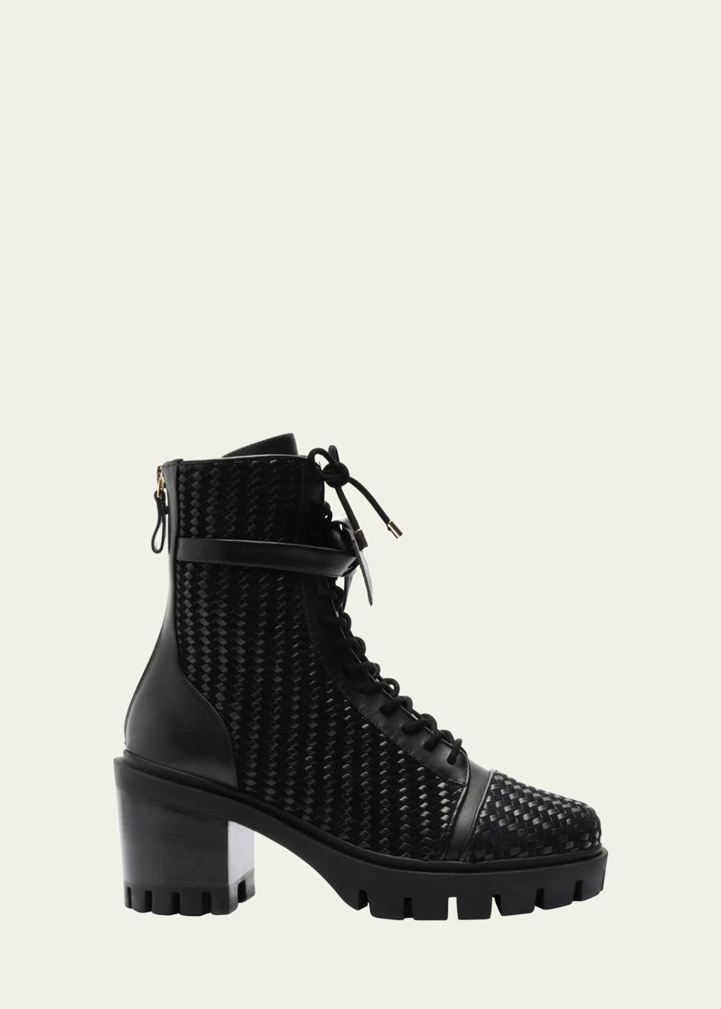 Alexandre Birman Tresse Leather Combat Booties - Bergdorf Goodman