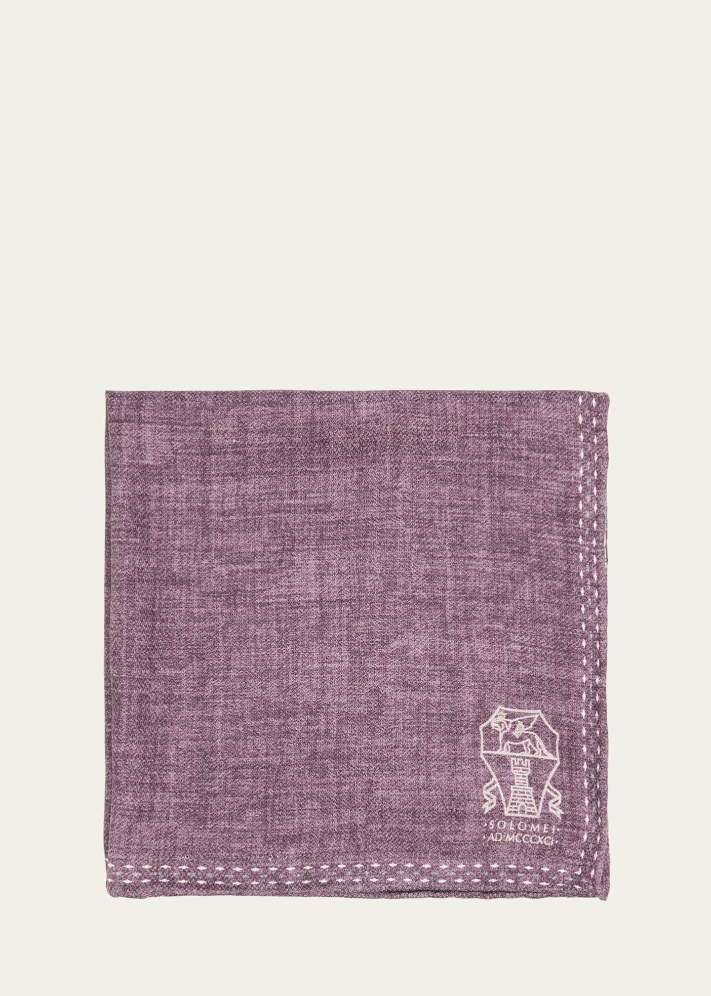Brunello Cucinelli Men's Silk Logo Emblem Pocket Square - Bergdorf Goodman