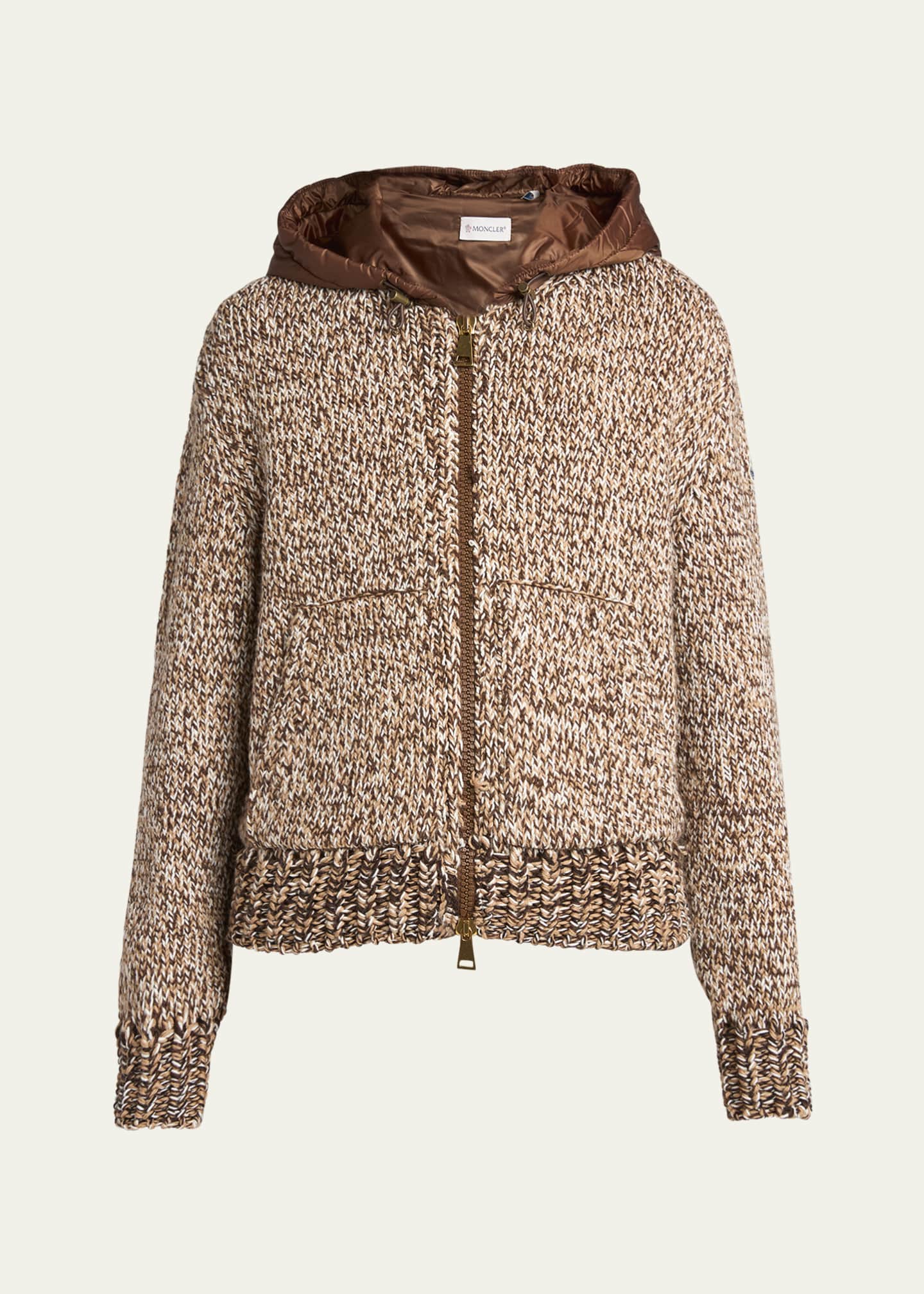 Moncler Marled Wool Hooded Combo Cardigan - Bergdorf Goodman