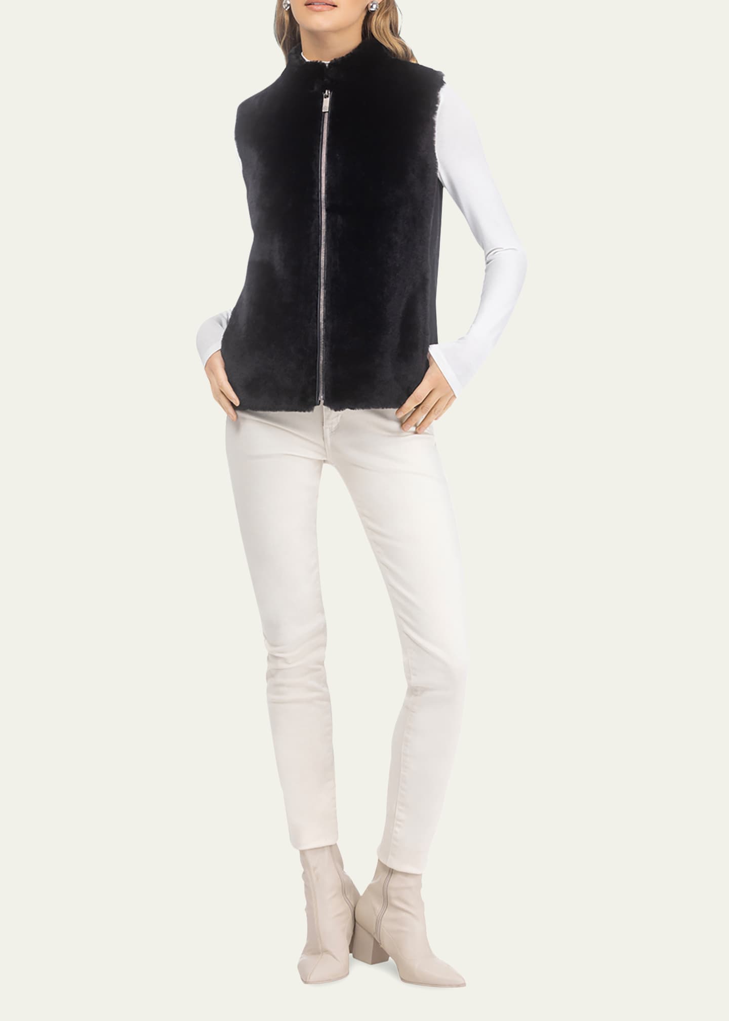 Gorski Select Lamb Shearling Zip Vest with Loro Piana Wool Back ...