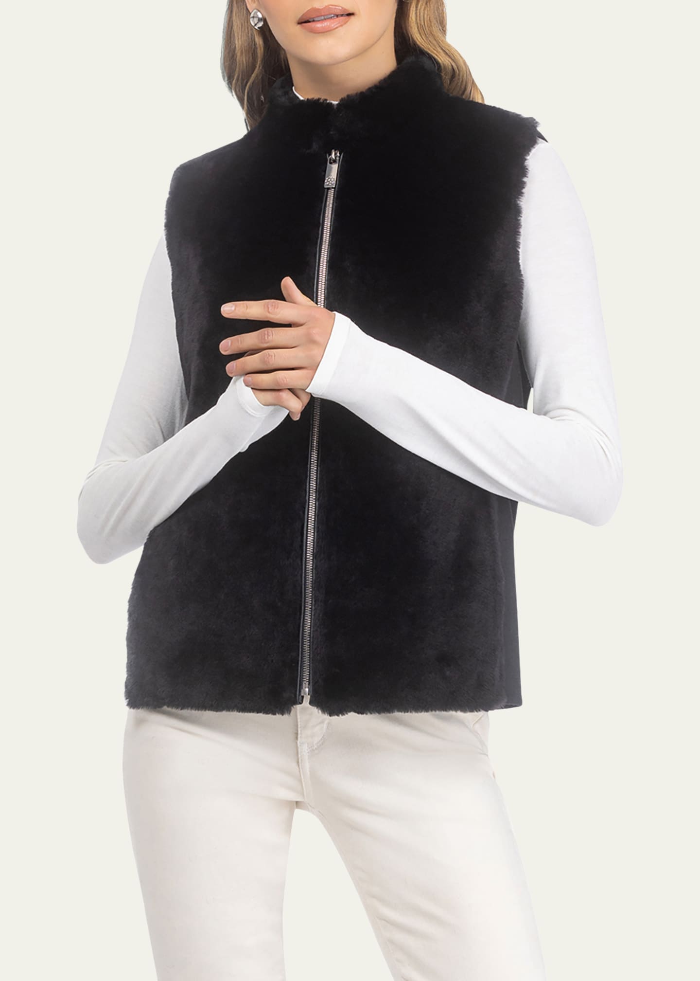 Gorski Select Lamb Shearling Zip Vest with Loro Piana Wool Back ...