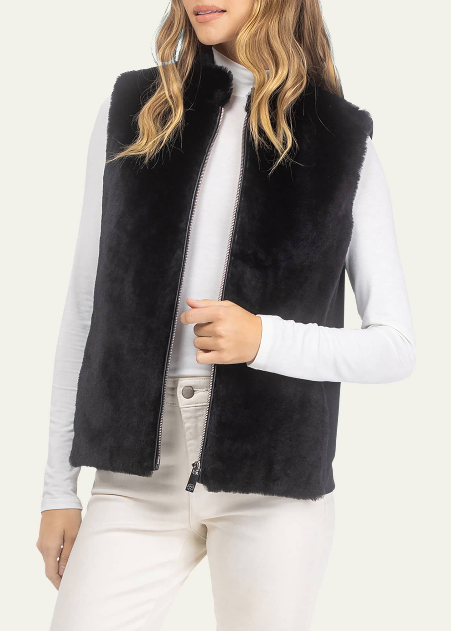 Gorski Select Lamb Shearling Zip Vest with Loro Piana Wool Back ...