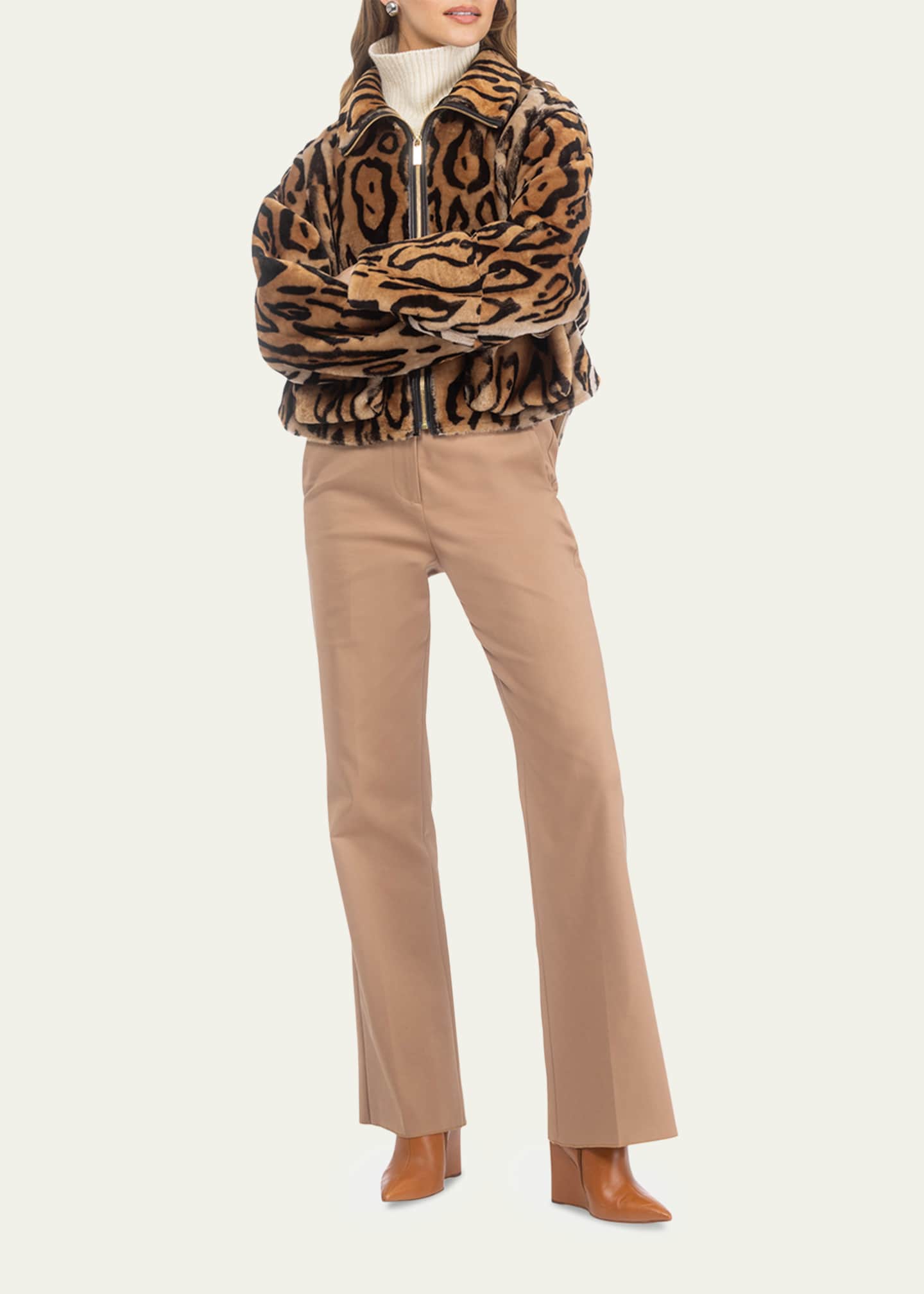Gorski Ocelot-Print Shearling Lamb Zip Jacket - Bergdorf Goodman