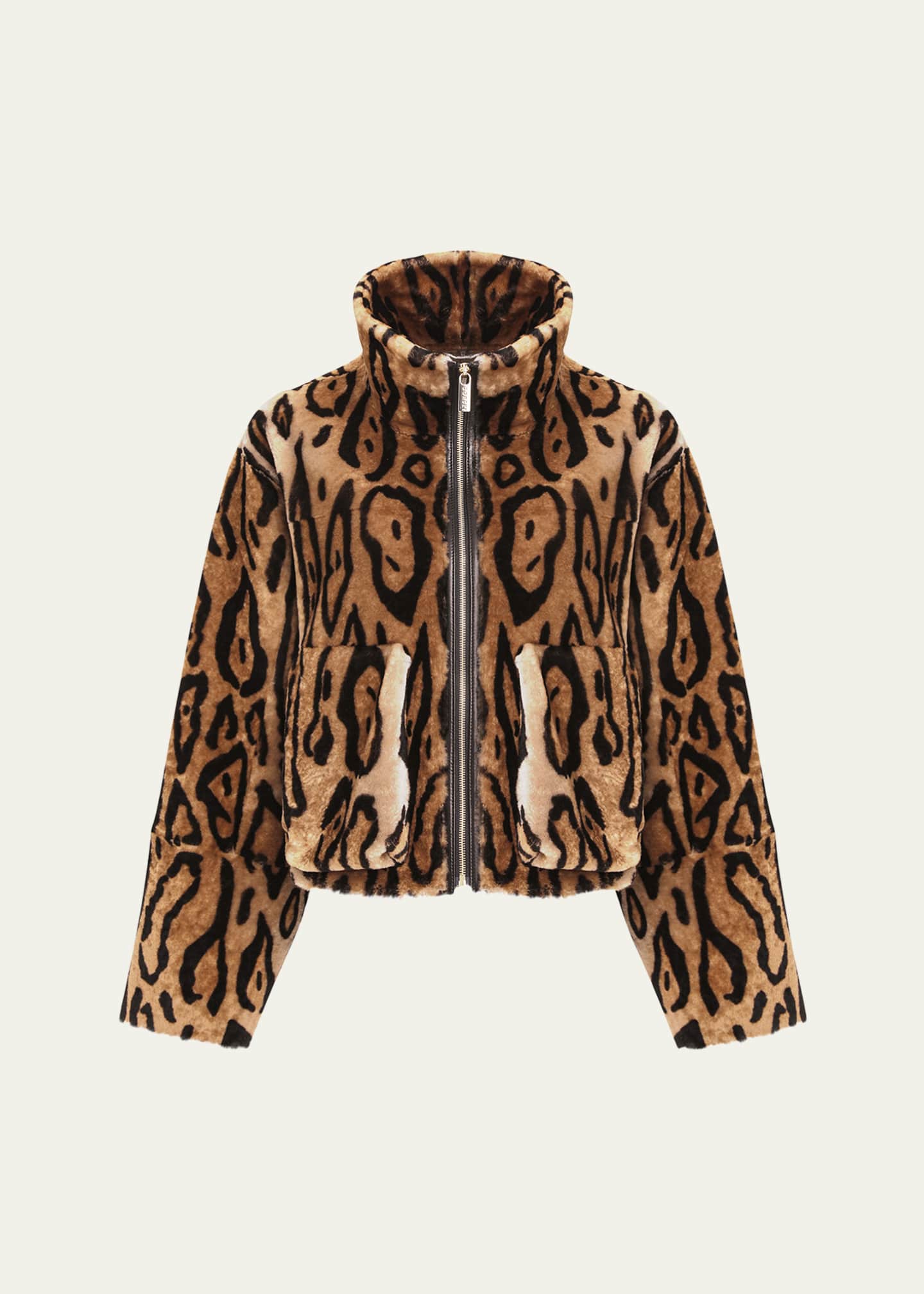 Gorski Ocelot-Print Shearling Lamb Zip Jacket - Bergdorf Goodman