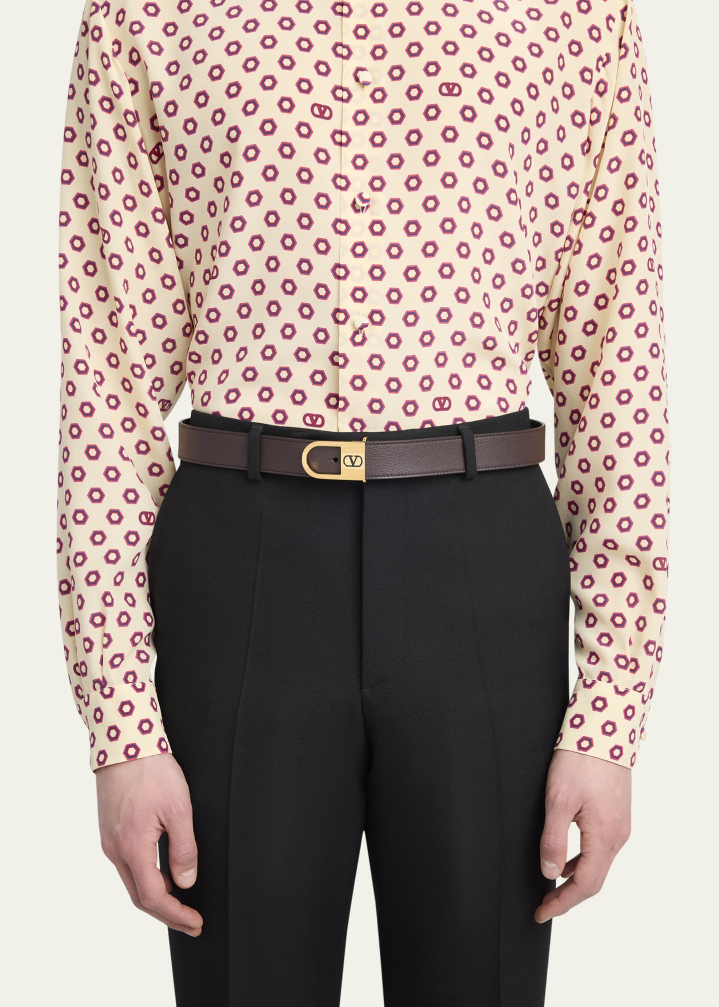 Valentino Garavani Men's Leather VLogo-Buckle Belt - Bergdorf Goodman