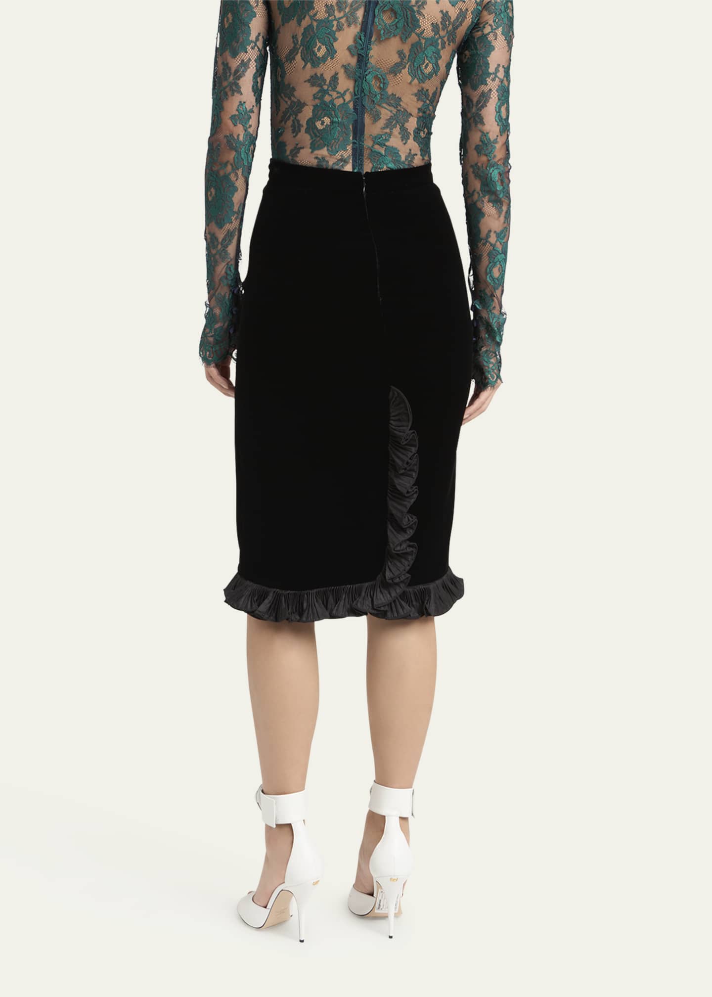 Valentino Garavani Ruffle Hem Velvet Pencil Skirt - Bergdorf Goodman