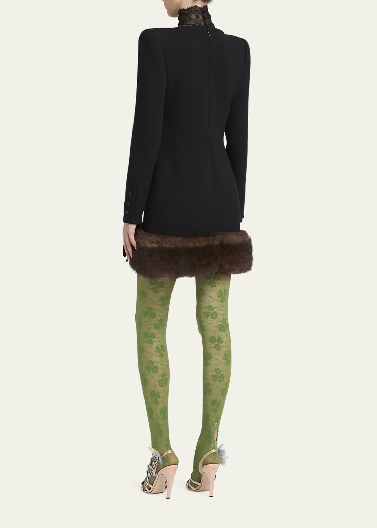 Valentino Garavani Turtleneck Long-Sleeve Sheep Shearling-Trim Mini ...