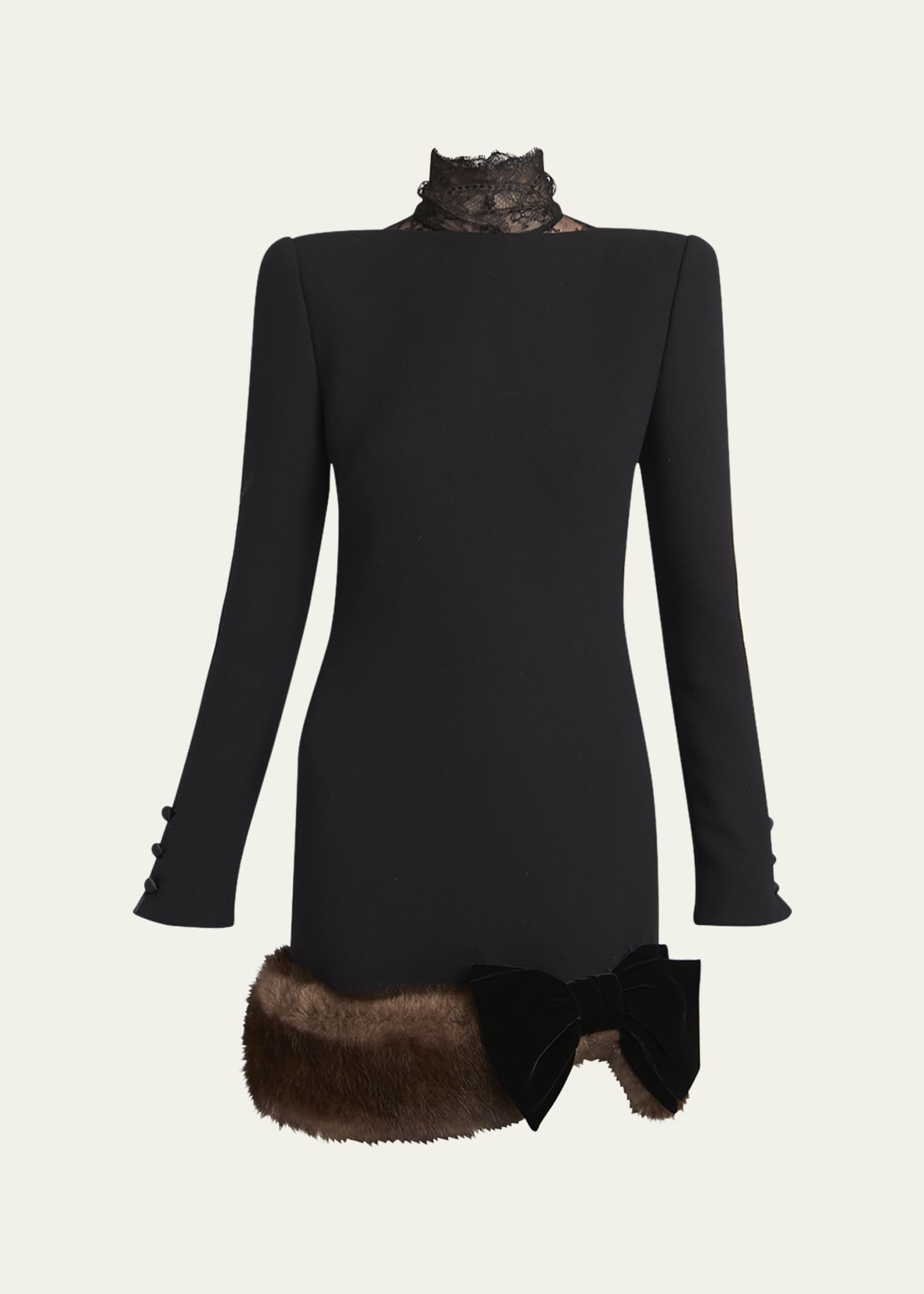 Valentino Garavani Turtleneck Long-Sleeve Sheep Shearling-Trim Mini ...