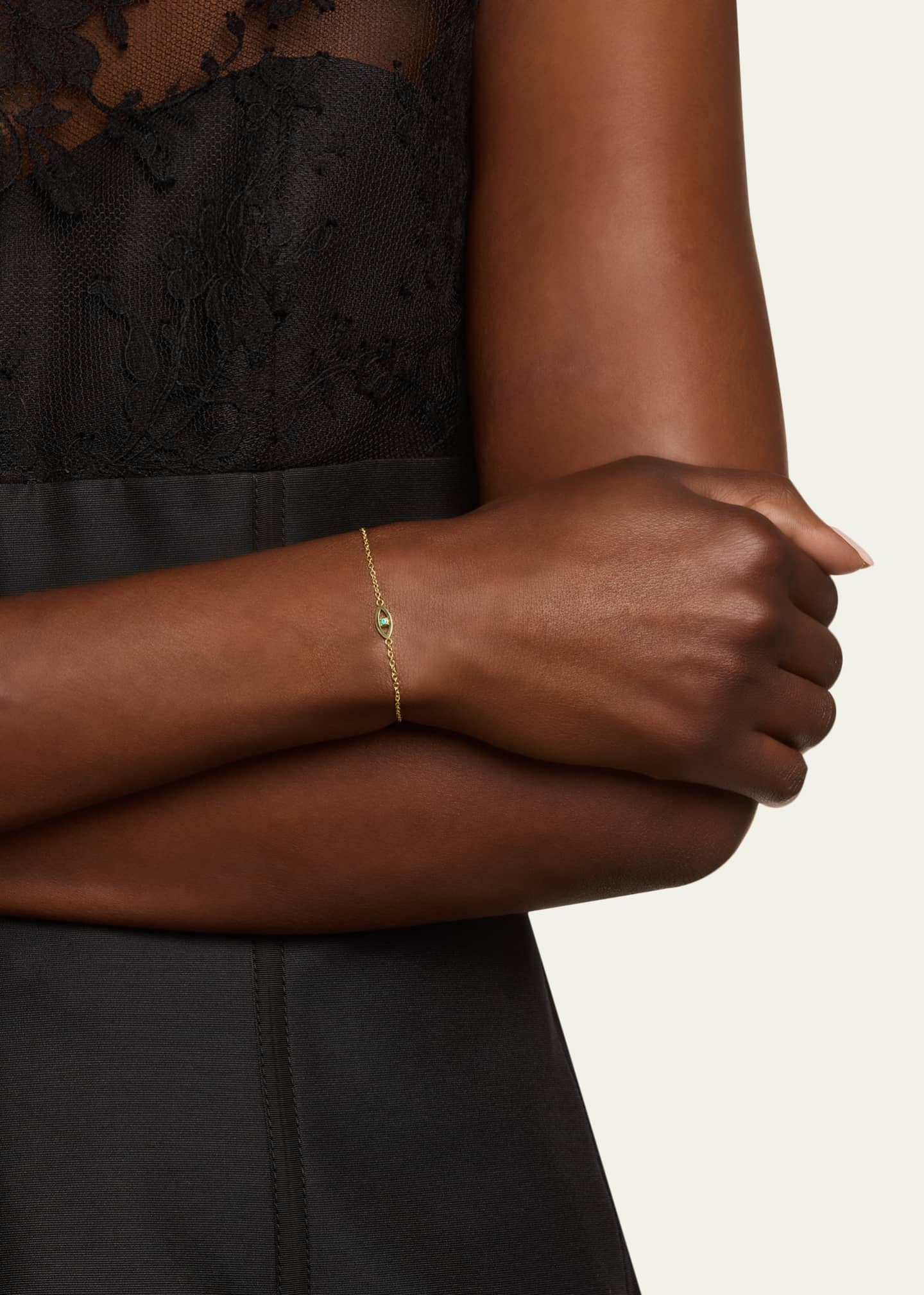 Jennifer Meyer Mini Open Evil Eye Bracelet with Emerald - Bergdorf Goodman
