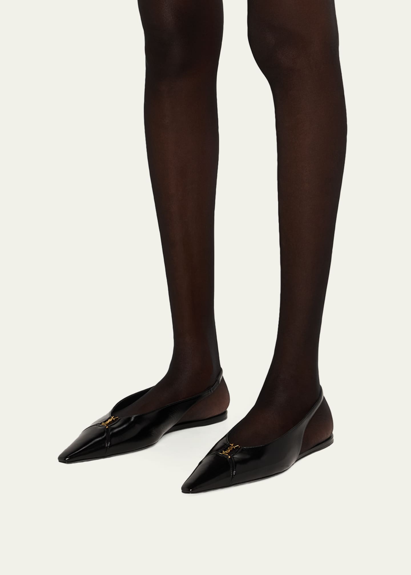 Saint Laurent Babylone Leather YSL Slingback Ballerina Flats - Bergdorf ...