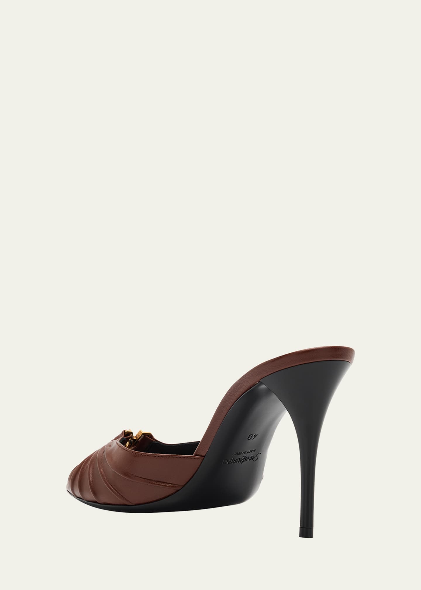 Saint Laurent Babylone YSL Ruched Leather Mule Sandals - Bergdorf Goodman