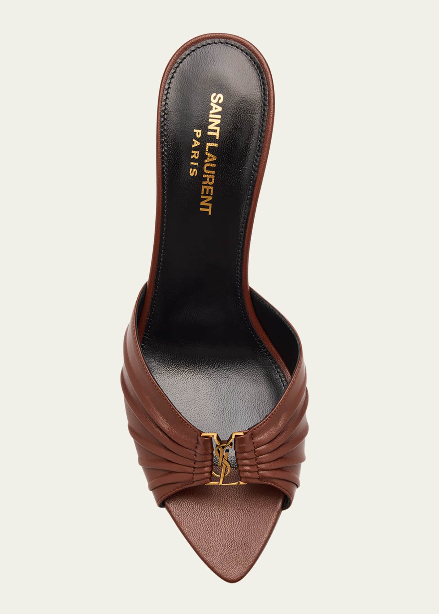 Saint Laurent Babylone YSL Ruched Leather Mule Sandals - Bergdorf Goodman