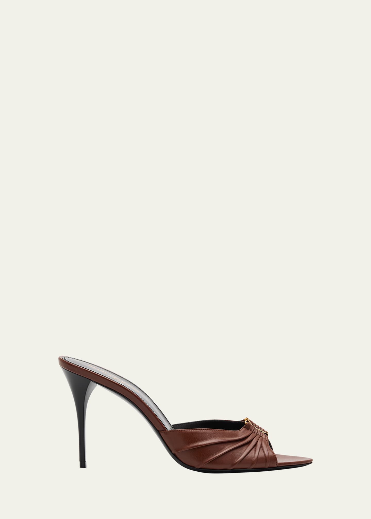 Saint Laurent Babylone YSL Ruched Leather Mule Sandals - Bergdorf Goodman