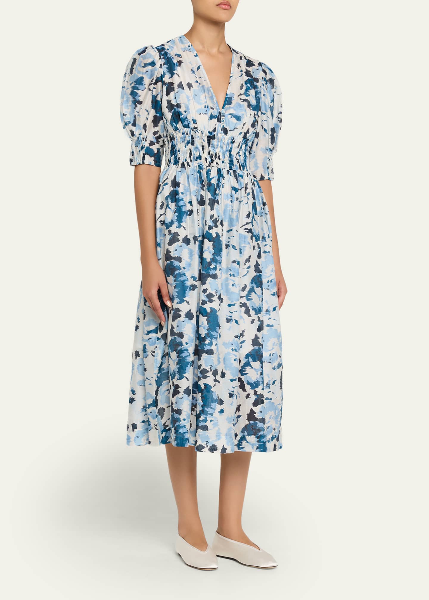 Hannah Artwear Sophia Puff-Sleeve Midi Dress - Bergdorf Goodman