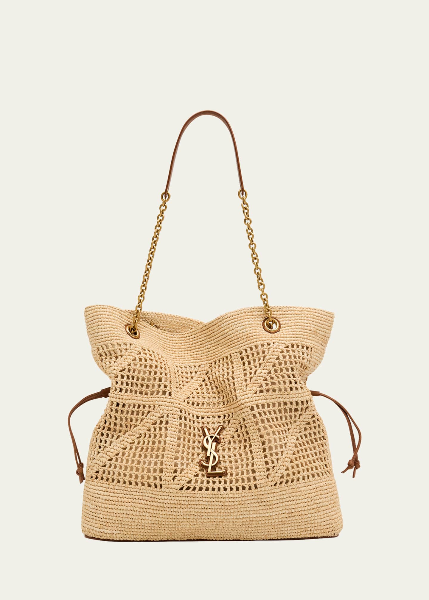 Saint Laurent Jamie YSL Shopper Tote Bag in Woven Raffia - Bergdorf Goodman