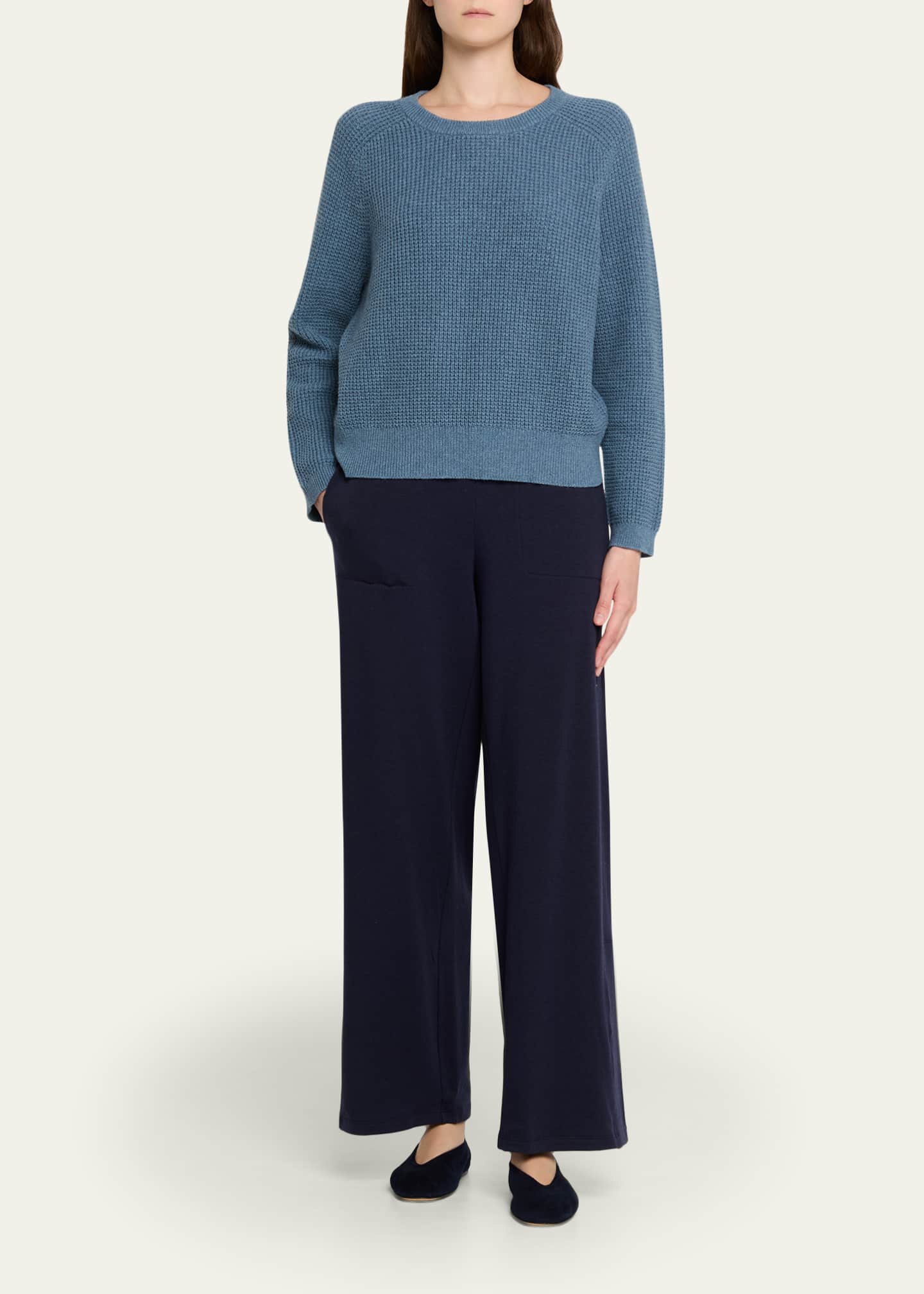 Eileen Fisher Crewneck Cotton-Cashmere Thermal Knit Top - Bergdorf Goodman