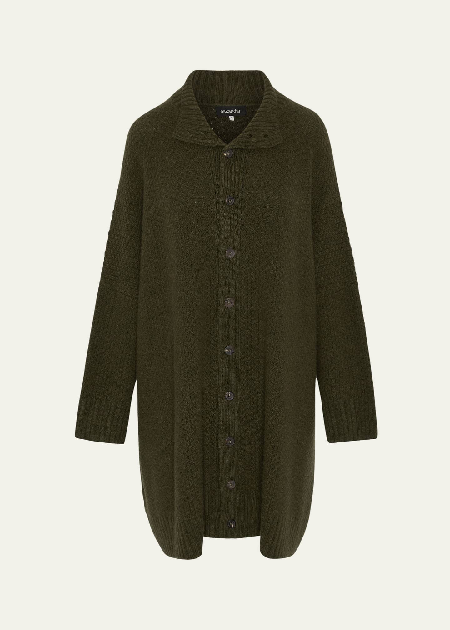 Eskandar Wide High-Neck Button Cardigan (Long Plus Length) - Bergdorf ...