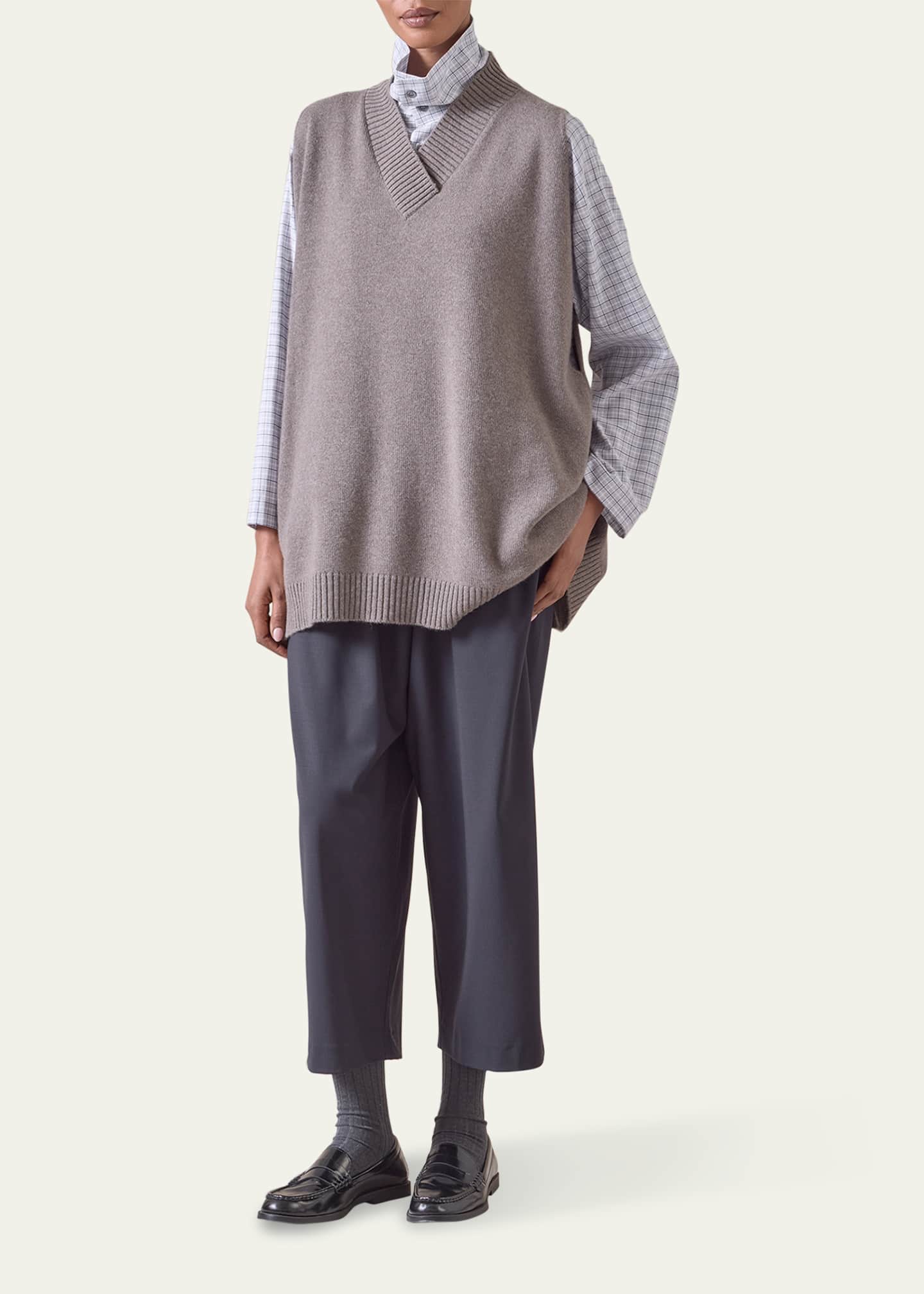 Eskandar A-Line Sleeveless Crossover V-Neck Sweater (Long Length) - Bergdorf Goodman