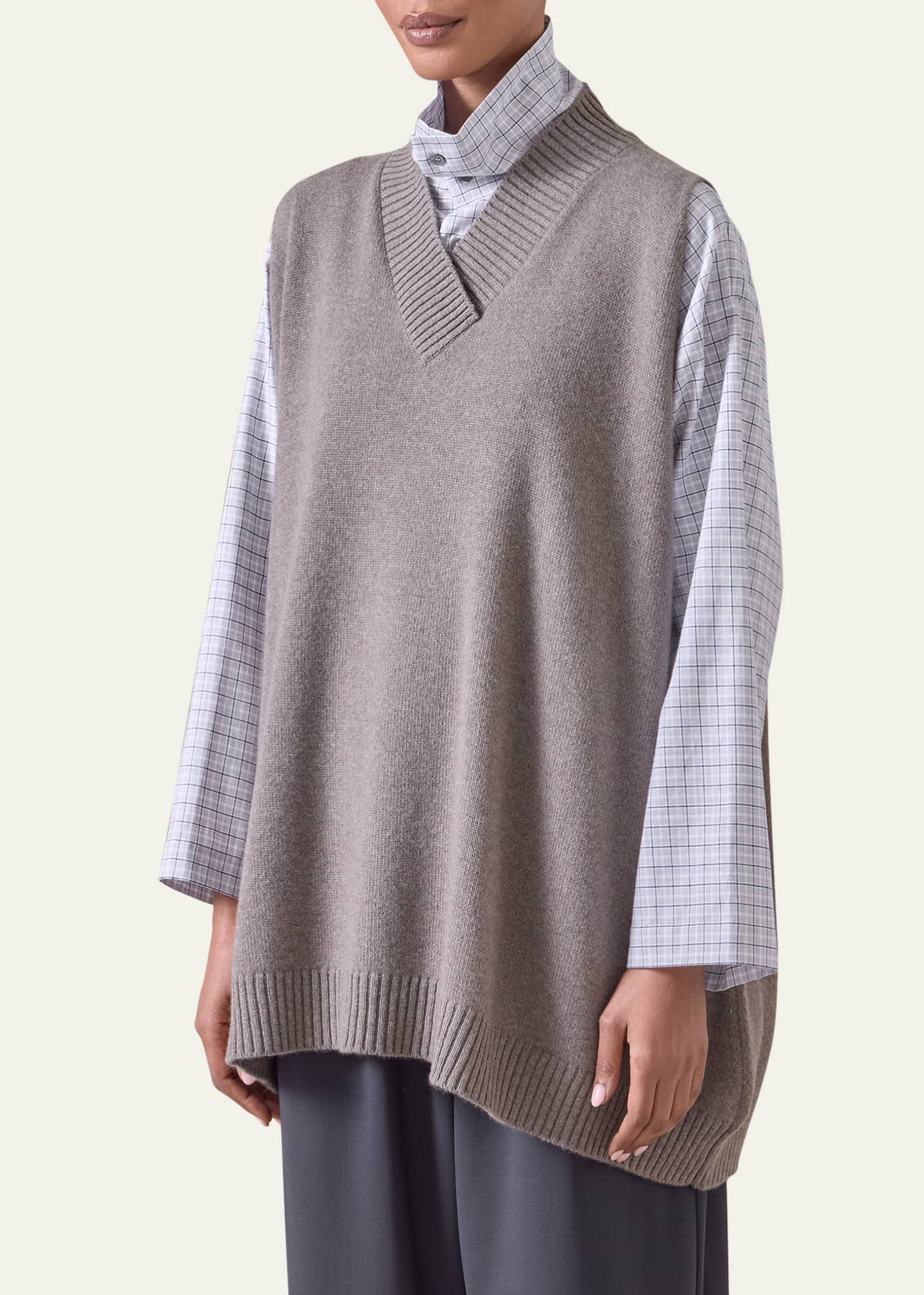 Eskandar A-Line Sleeveless Crossover V-Neck Sweater (Long Length) - Bergdorf Goodman