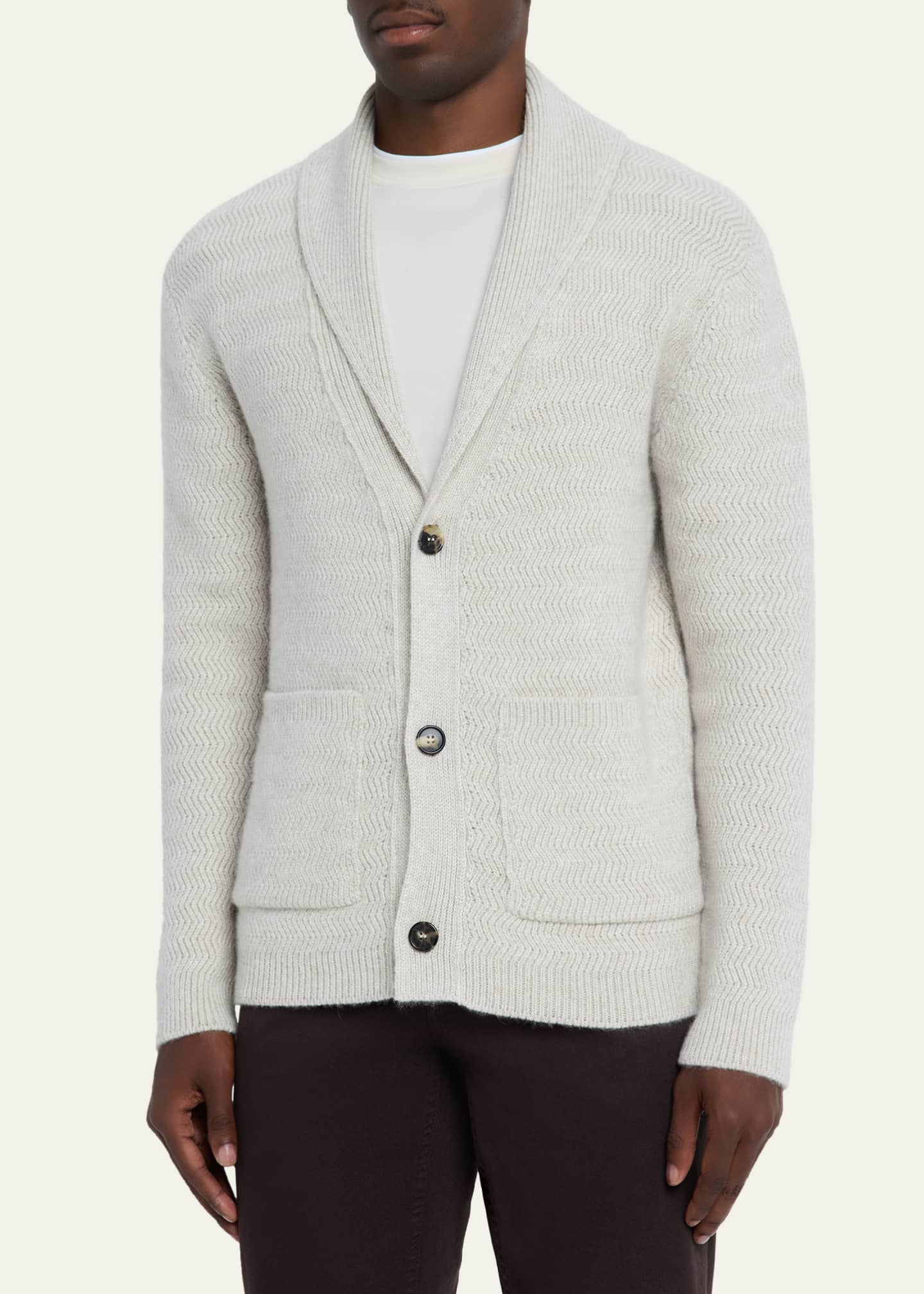 Bergdorf Goodman Men's Cashmere Chevron-Knit Shawl Cardigan - Bergdorf ...