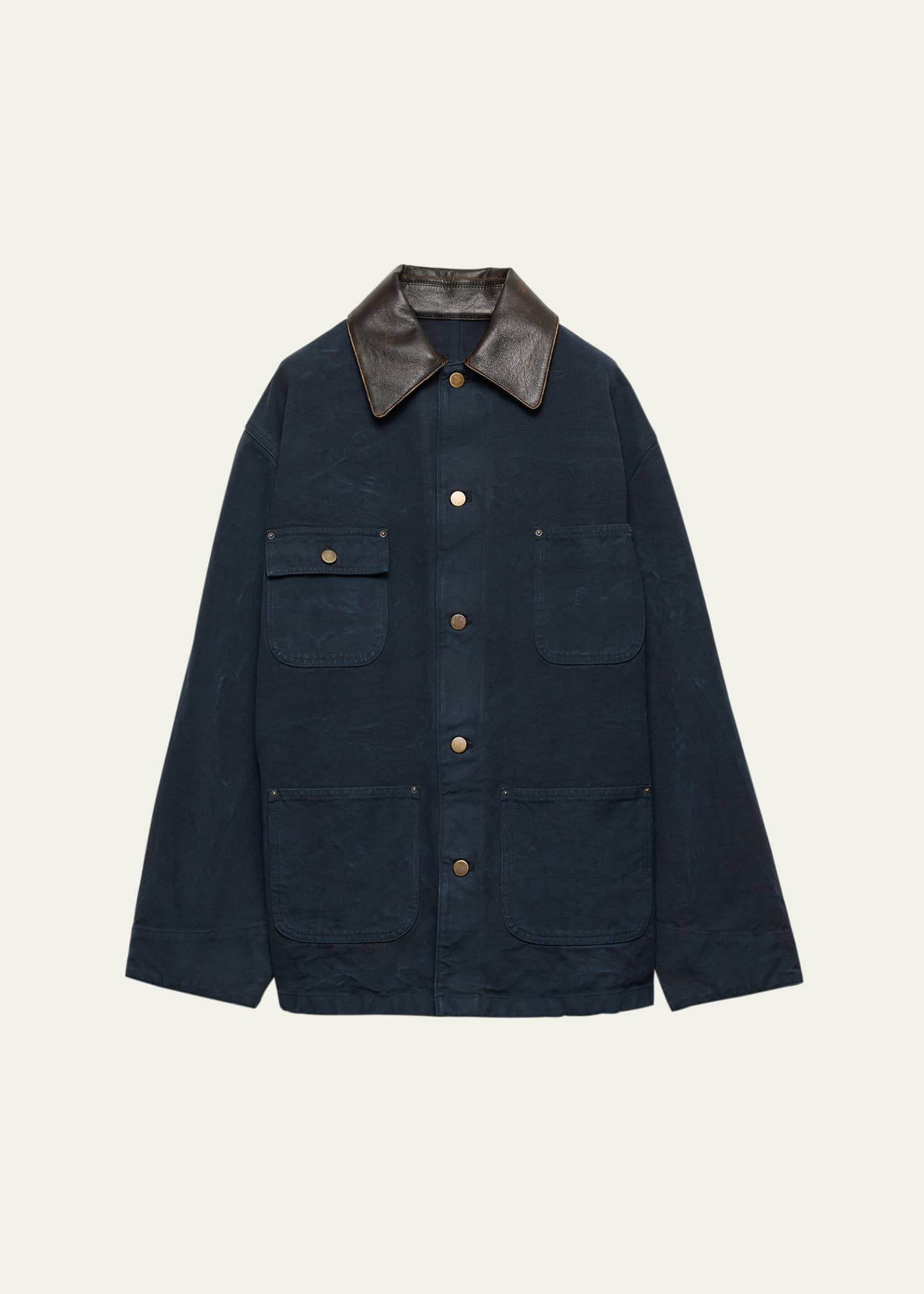 Prada Leather-Collar Canvas Utility Jacket - Bergdorf Goodman