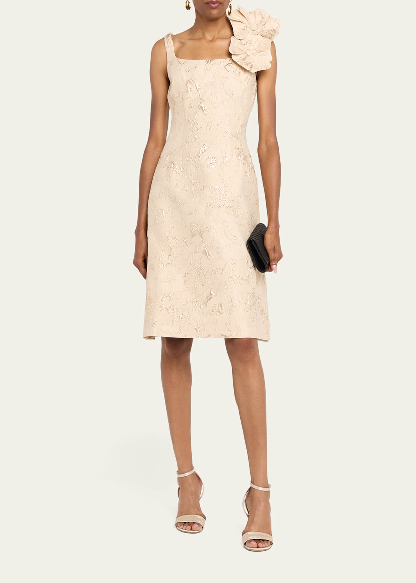 Rickie Freeman for Teri Jon Floral Applique Metallic Jacquard Dress ...