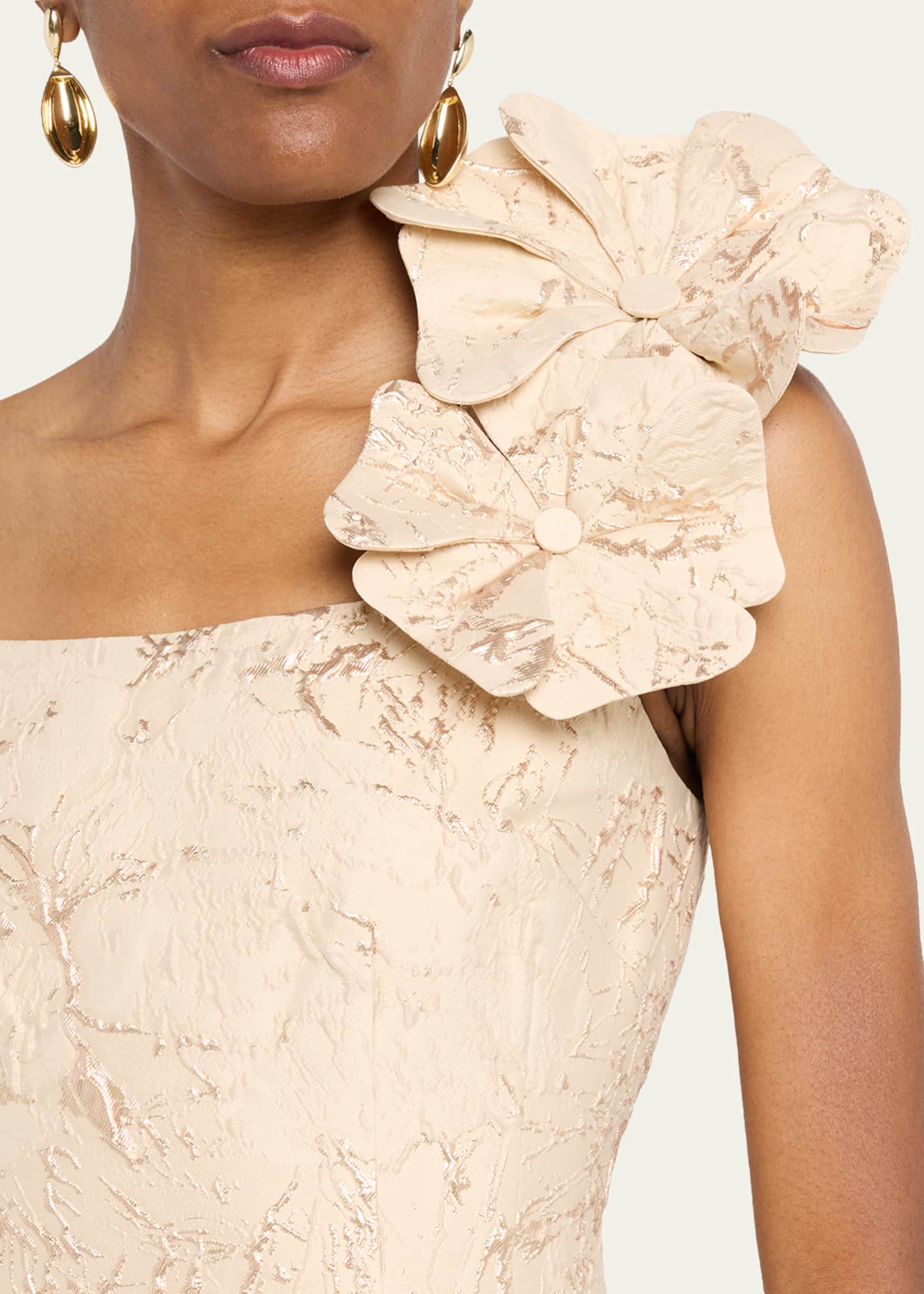 Rickie Freeman for Teri Jon Floral Applique Metallic Jacquard Dress ...