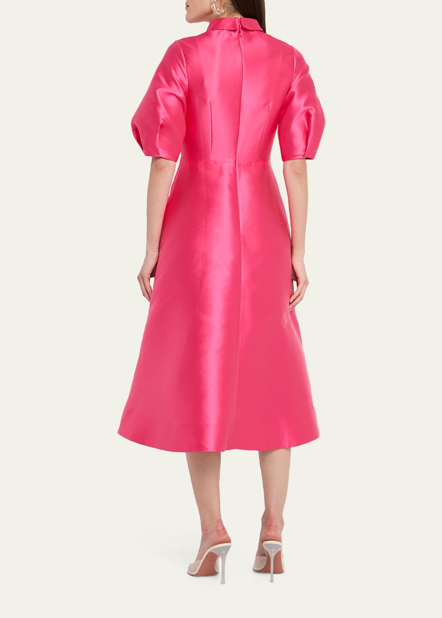 Rickie Freeman for Teri Jon Puff-Sleeve Gazar Midi Shirtdress ...