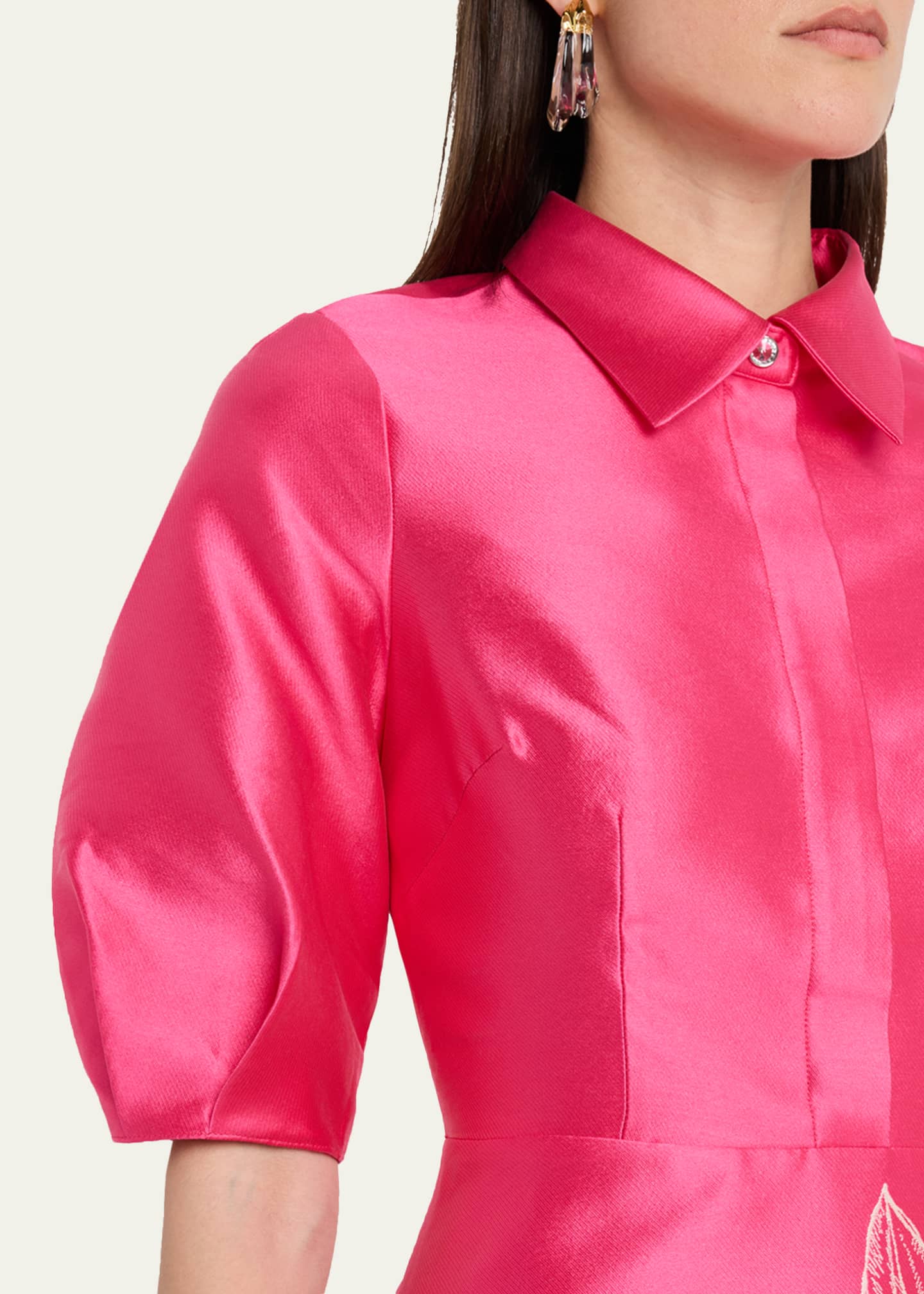 Rickie Freeman for Teri Jon Puff-Sleeve Gazar Midi Shirtdress ...