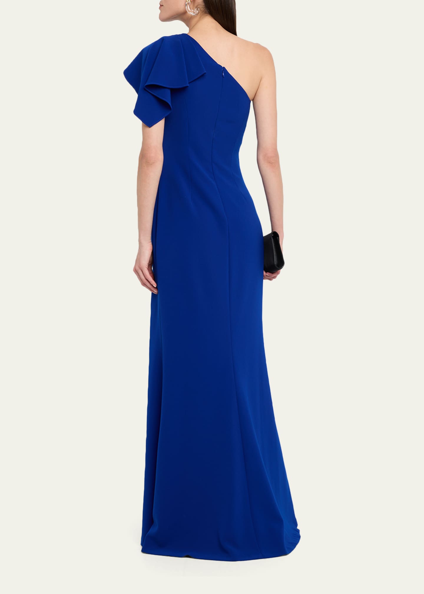 Rickie Freeman for Teri Jon Pleated One-Shoulder Stretch Crepe Gown ...