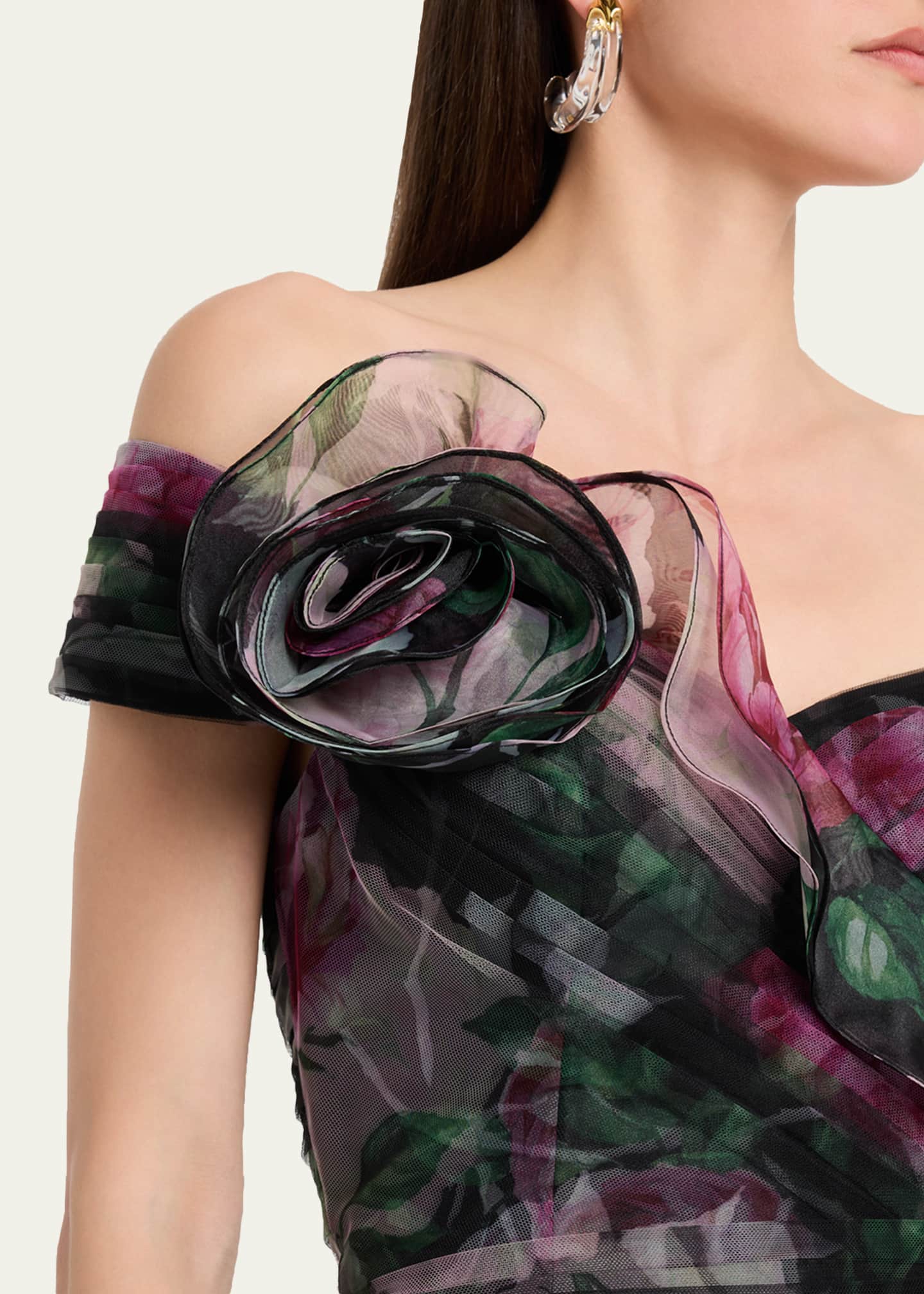 Rickie Freeman for Teri Jon Off-Shoulder Pleated Organza Midi Dress ...