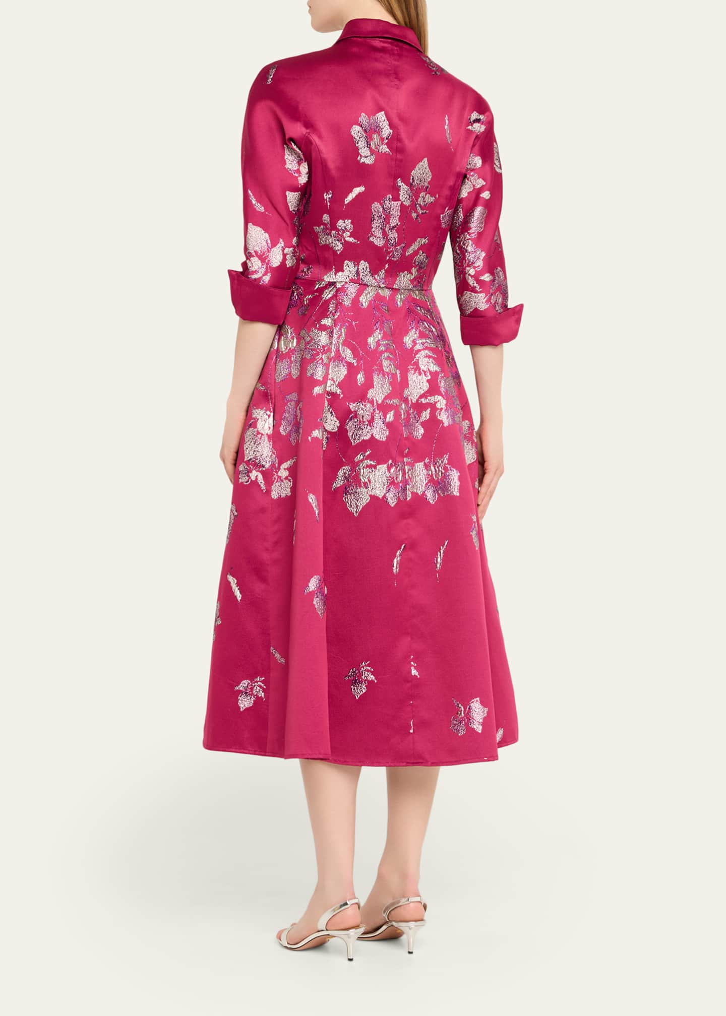 Rickie Freeman for Teri Jon Pleated Metallic Jacquard Midi Shirtdress ...