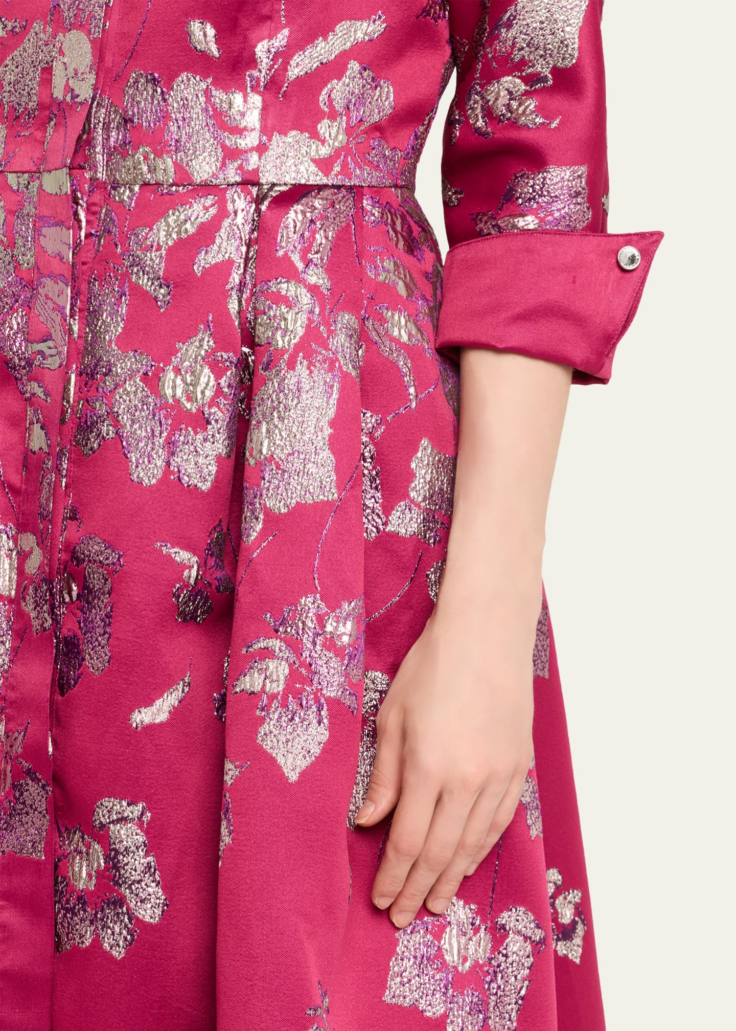 Rickie Freeman for Teri Jon Pleated Metallic Jacquard Midi Shirtdress ...