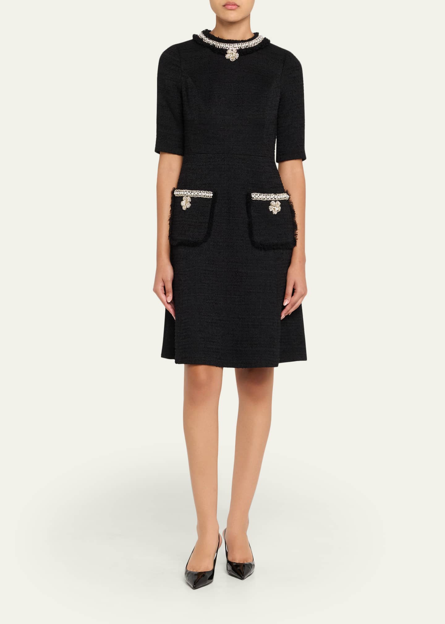 Rickie Freeman for Teri Jon Bead & Crystal-Trim Boucle Dress - Bergdorf ...
