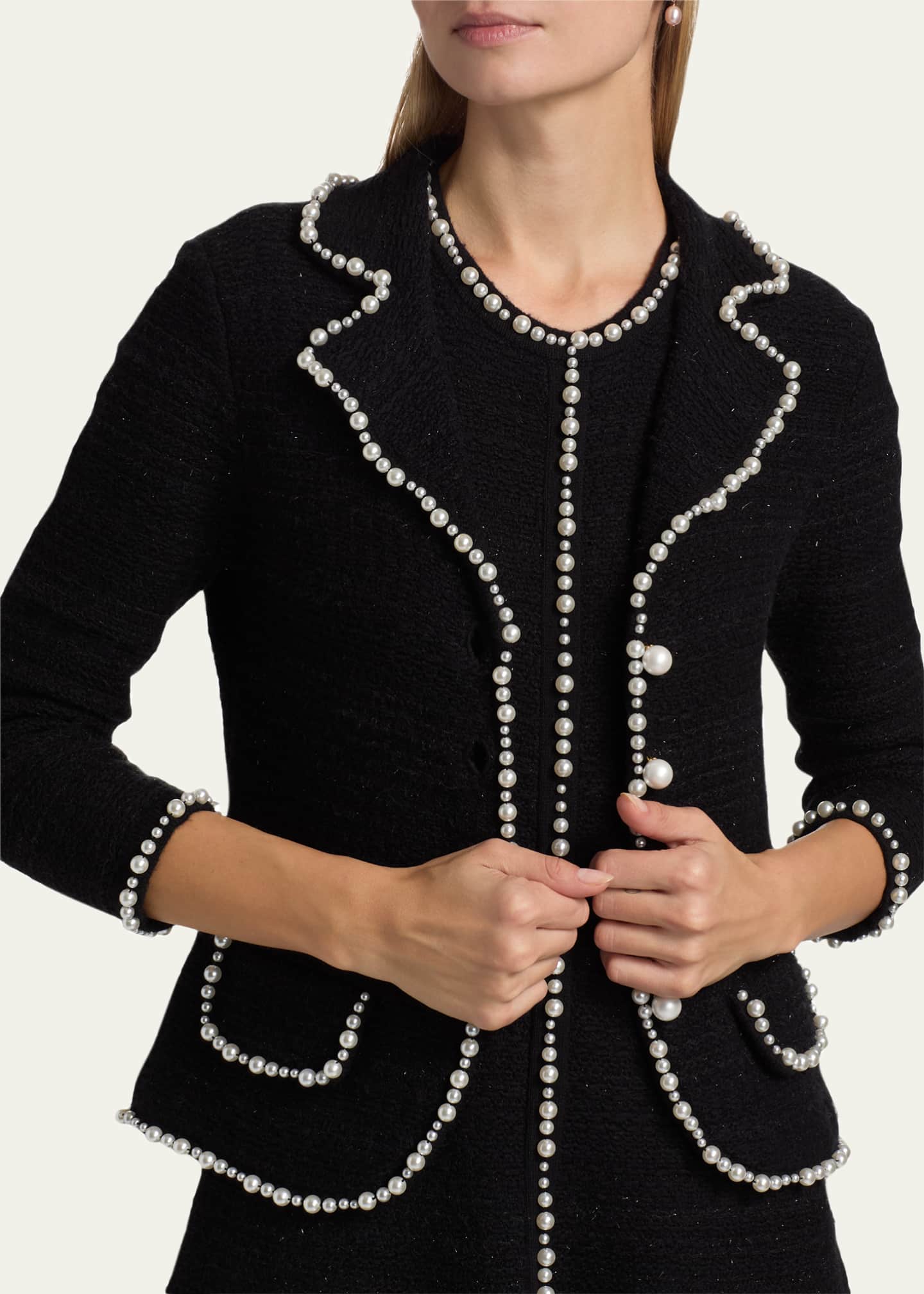 Rickie Freeman for Teri Jon Bead-Trim Metallic Tweed Blazer - Bergdorf ...