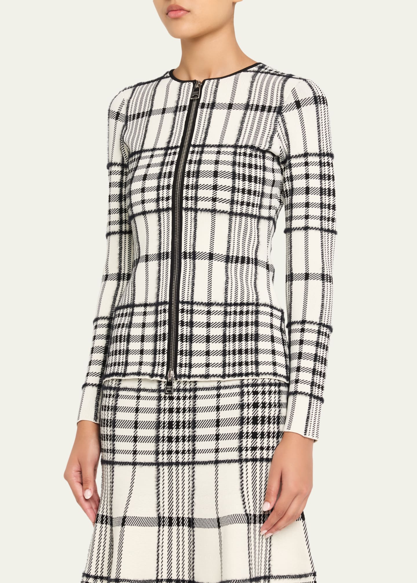 Brandon Maxwell Greer Check Zip Cardigan - Bergdorf Goodman