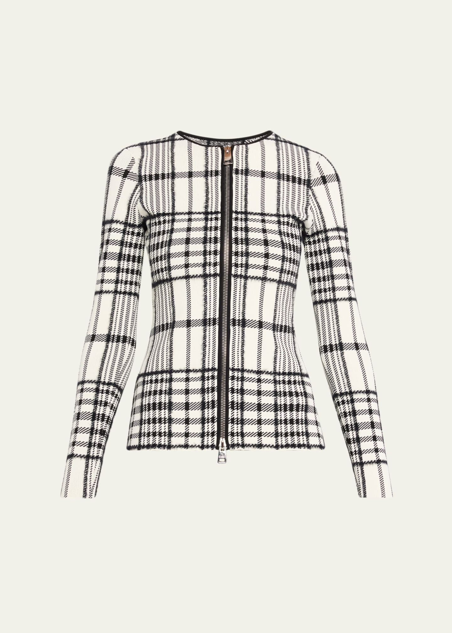 Brandon Maxwell Greer Check Zip Cardigan - Bergdorf Goodman