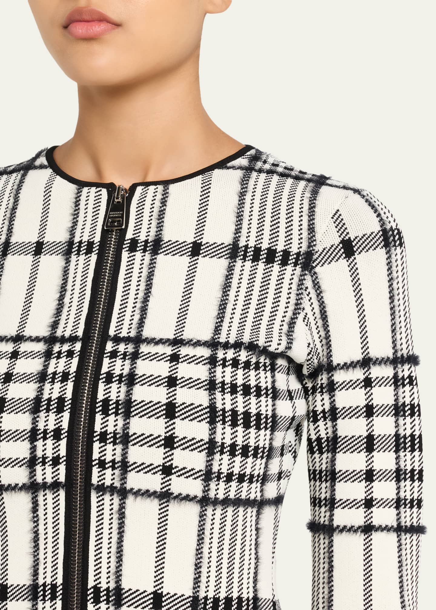 Brandon Maxwell Greer Check Zip Cardigan - Bergdorf Goodman