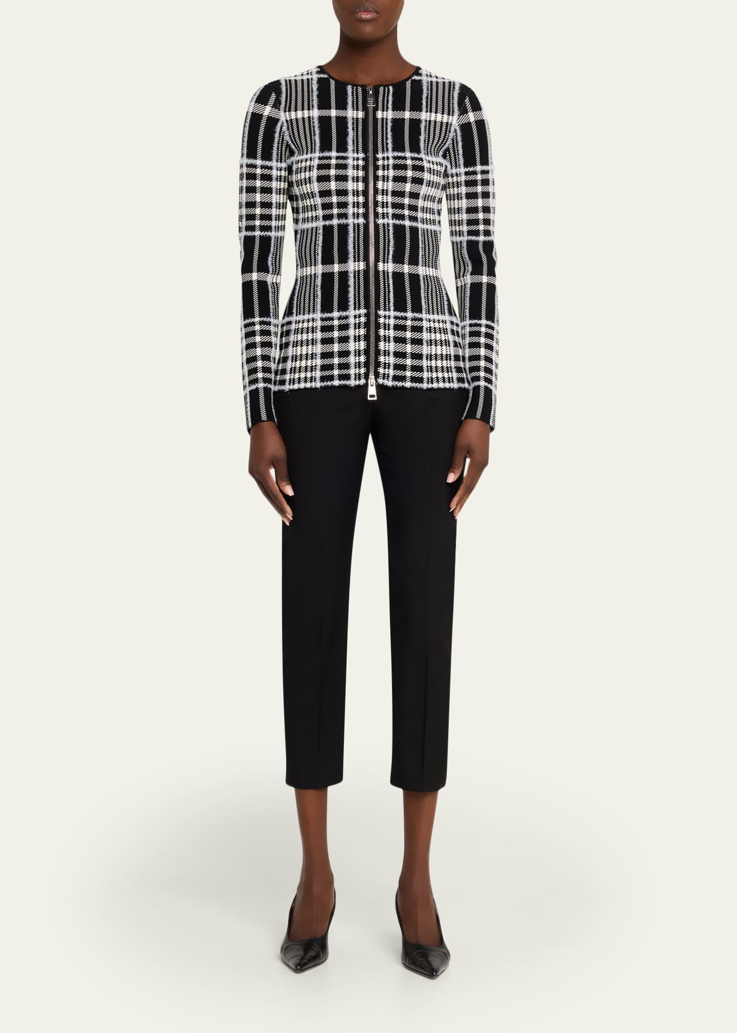 Brandon Maxwell Greer Check Zip Cardigan - Bergdorf Goodman