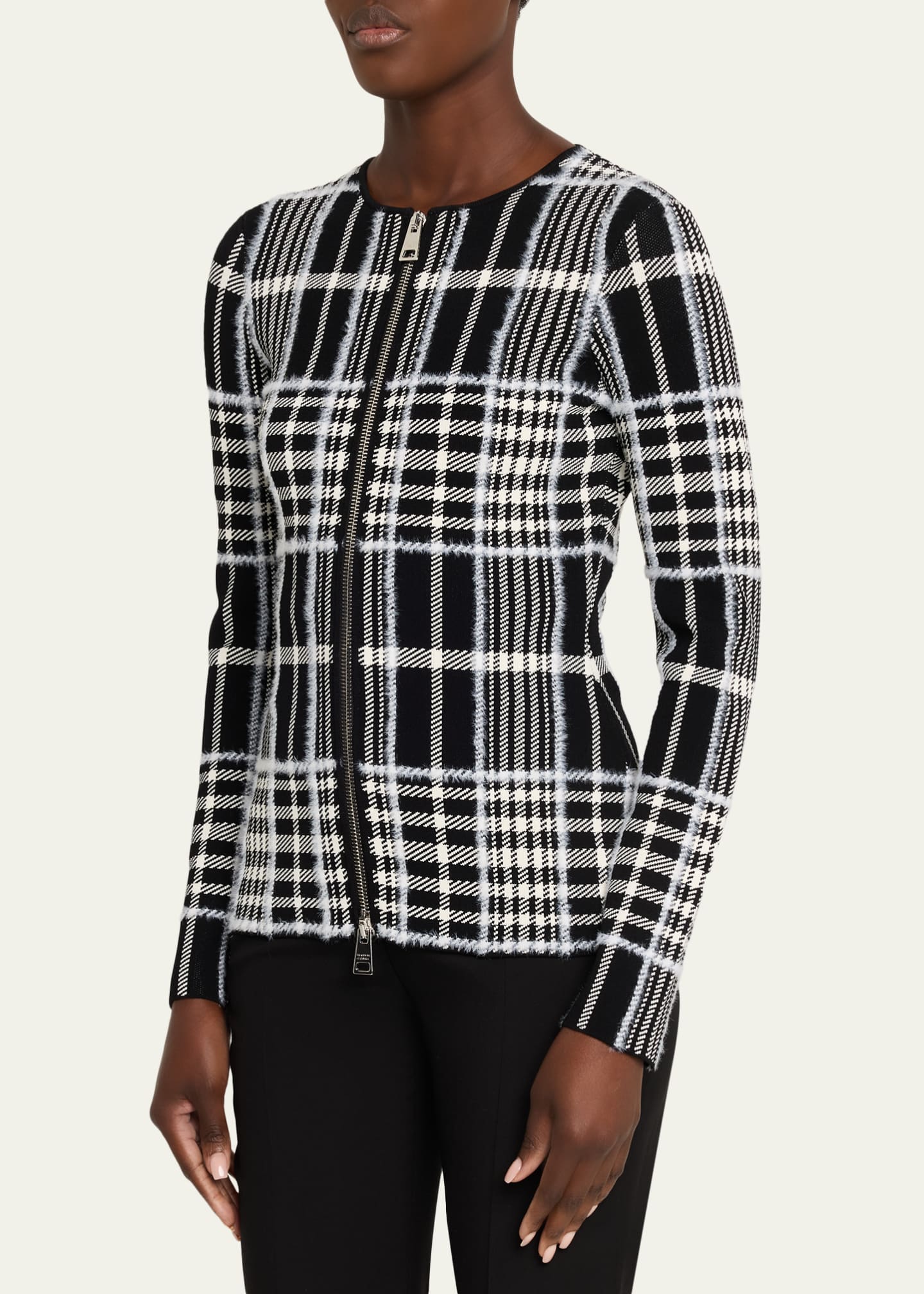 Brandon Maxwell Greer Check Zip Cardigan - Bergdorf Goodman