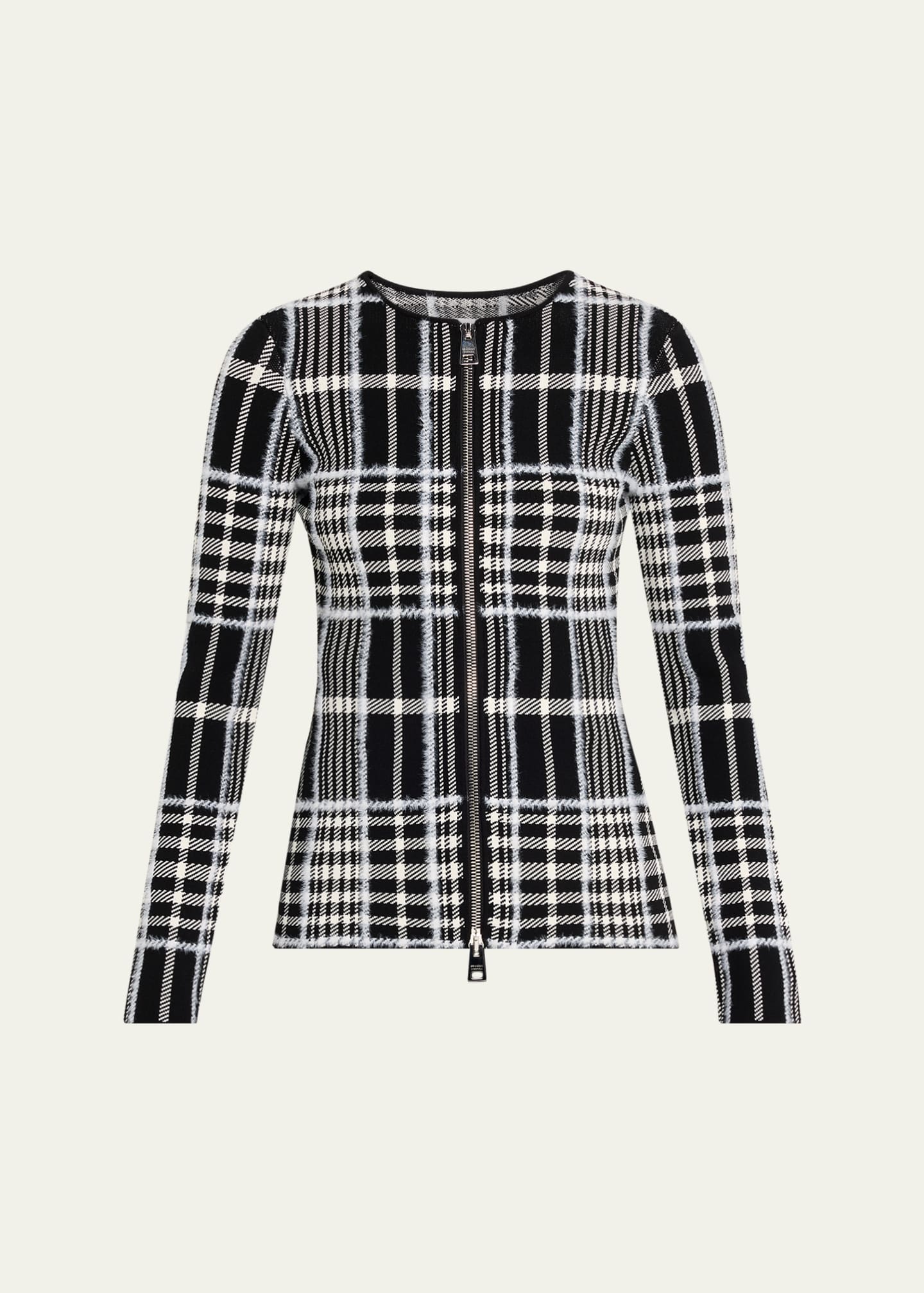 Brandon Maxwell Greer Check Zip Cardigan - Bergdorf Goodman