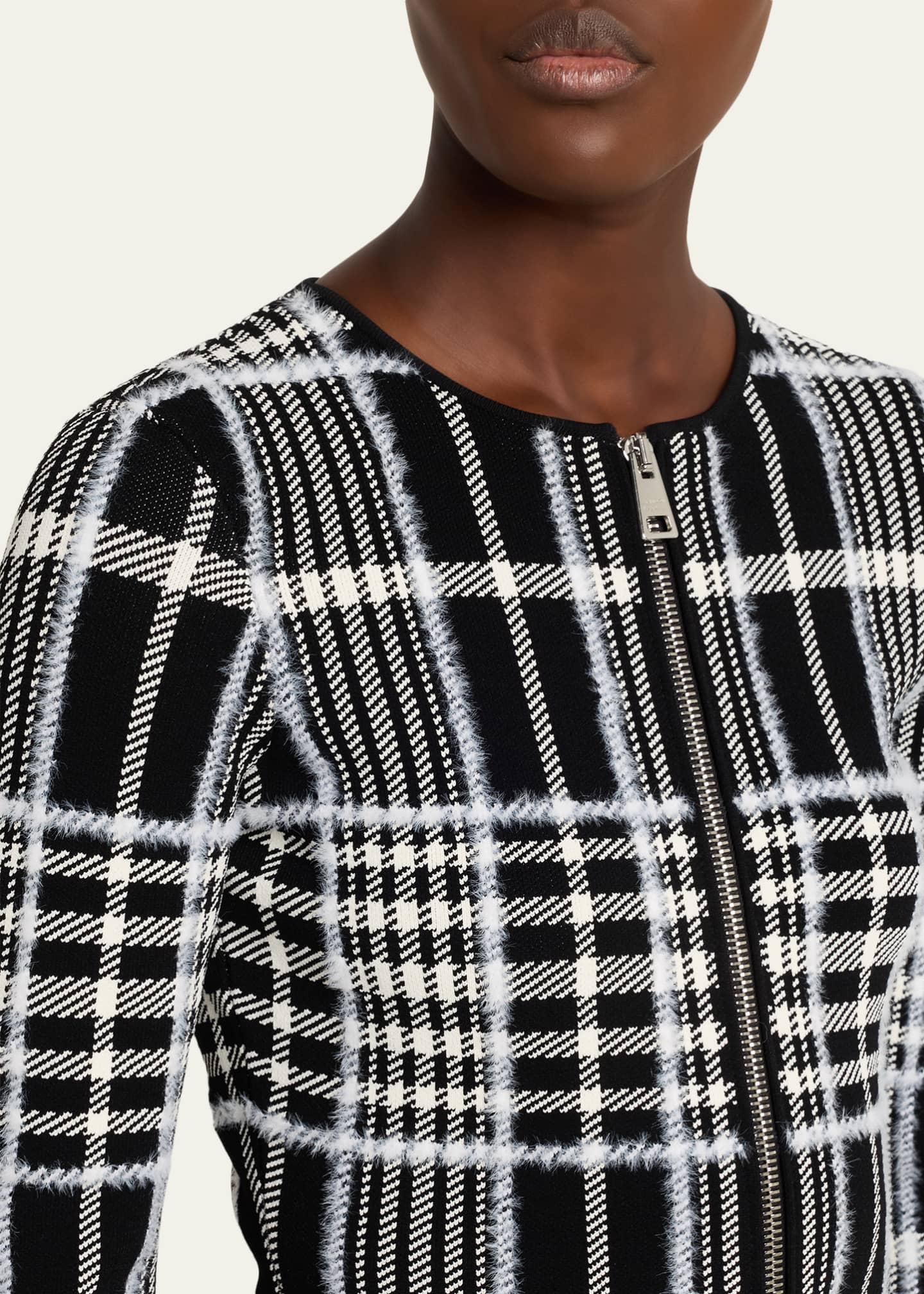 Brandon Maxwell Greer Check Zip Cardigan - Bergdorf Goodman