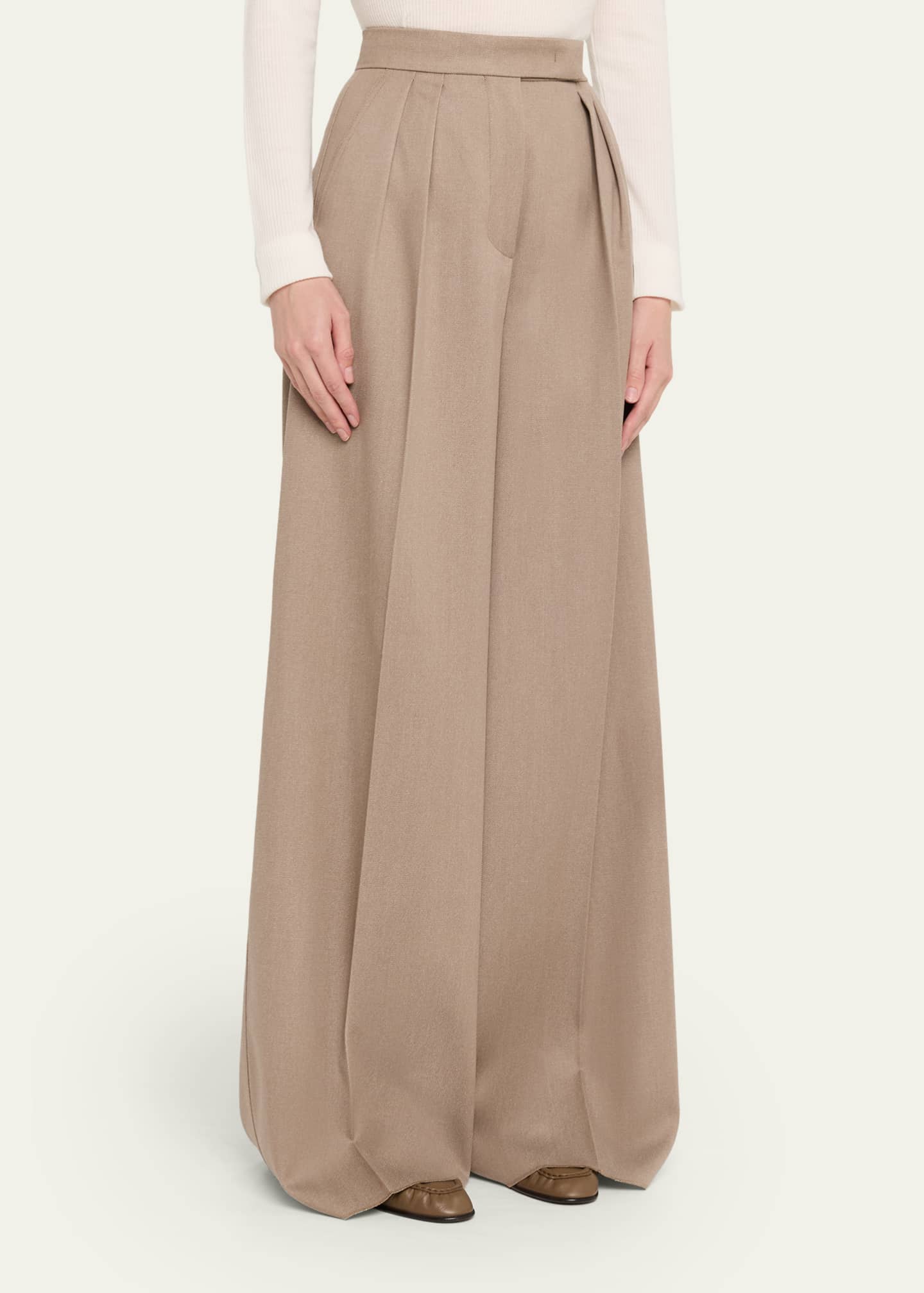 Max Mara Baden Pleated Wide-Leg Wool Pants - Bergdorf Goodman